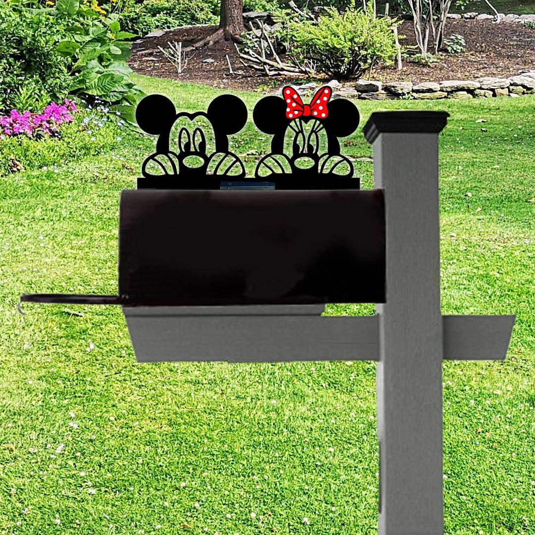 Mickey Mouse and Minnie Mouse Peeking Mailbox Bracket Sign - Mickey ...