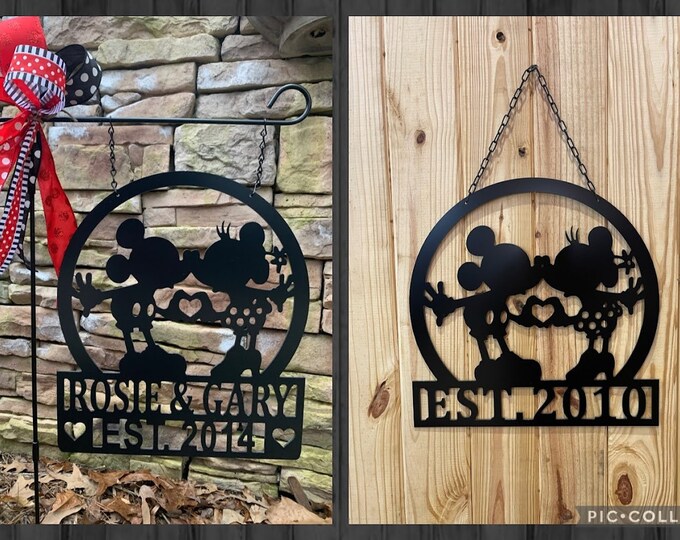 Metal Art 16 Gauge Steel in Black Mickey Mouse and Minnie Mouse Kissing ...