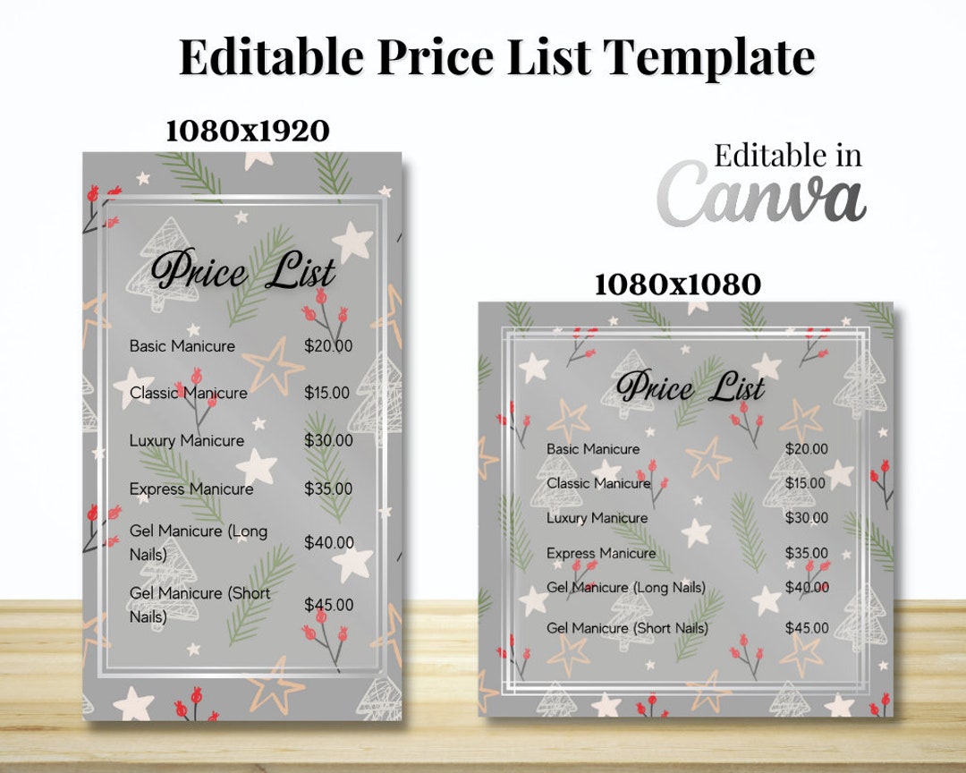 Editable Price List Template Canva Template Price Guide - Etsy