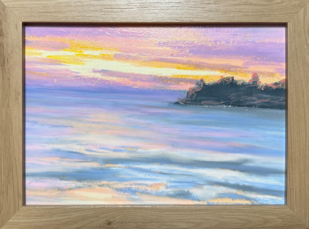 Carmel Beach Sunset: Framed Oil Pastel Painting (5x7) - Etsy