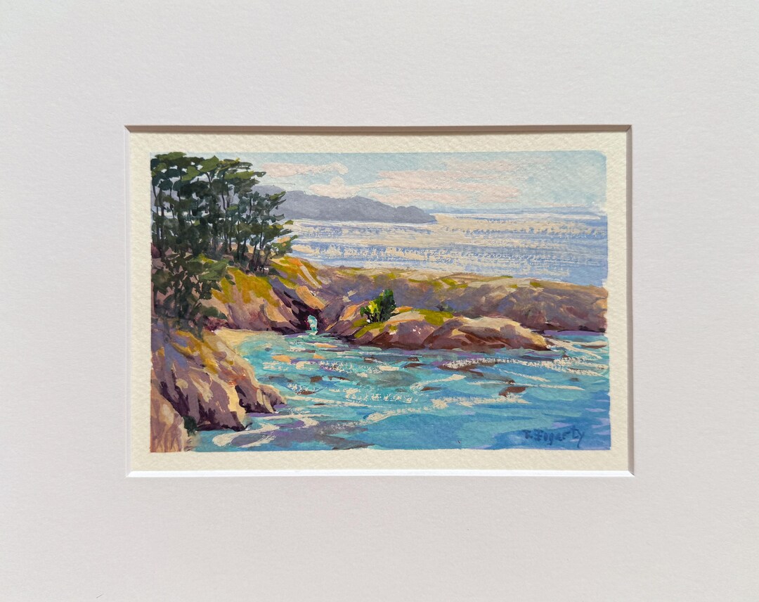 Point Lobos Scene Original Gouache 4"x6" Painting on 5"x7" Watercolor ...
