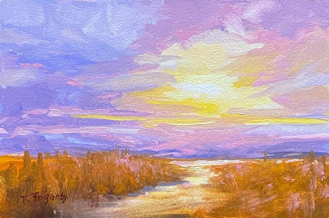 4x6 Oil Miniature Painting Sunset Illuminated Landscape - Etsy