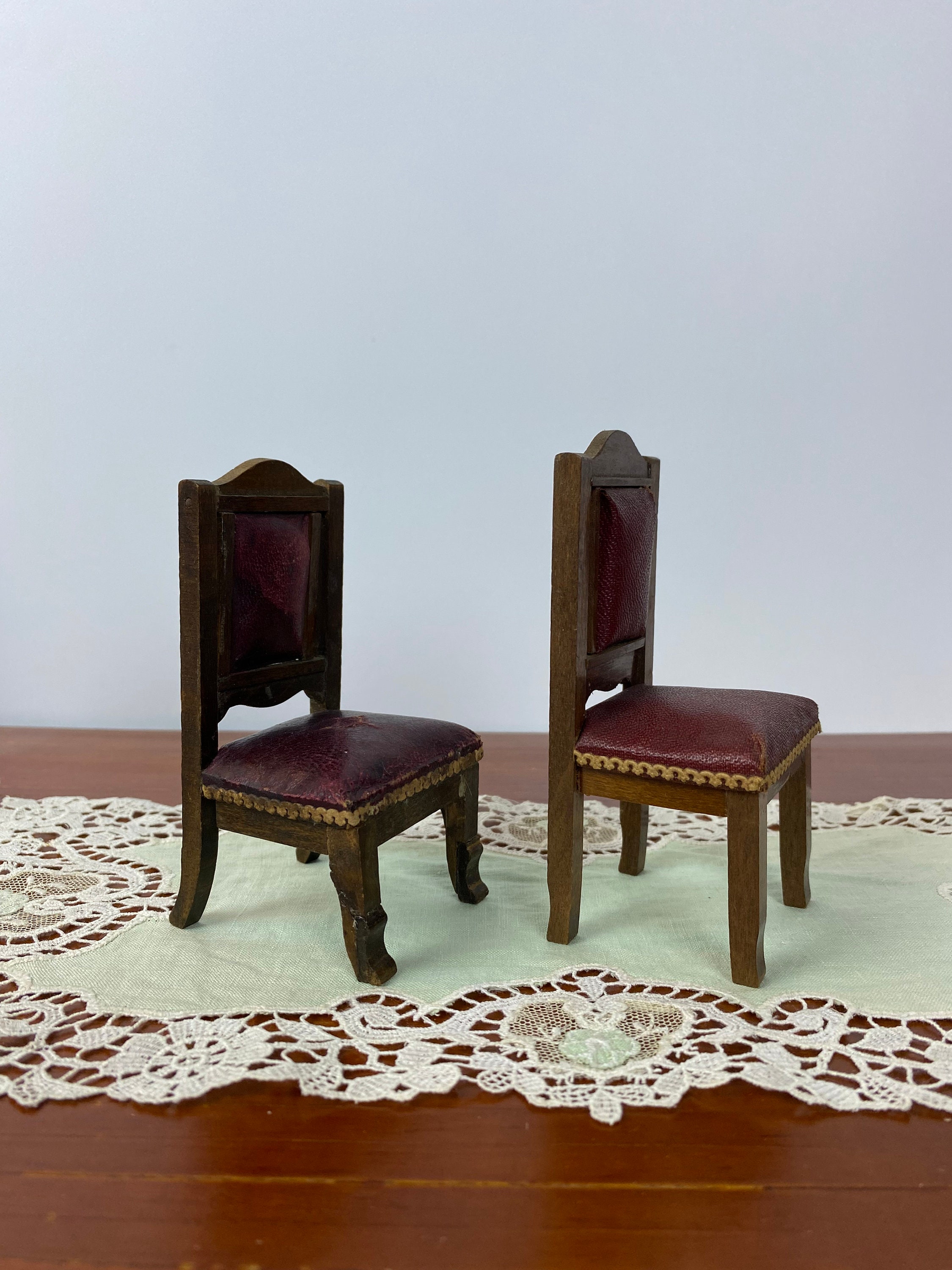 Antique Dollhouse Miniature Leather Sofa and Two Chairs, 1:12 Scale - Etsy