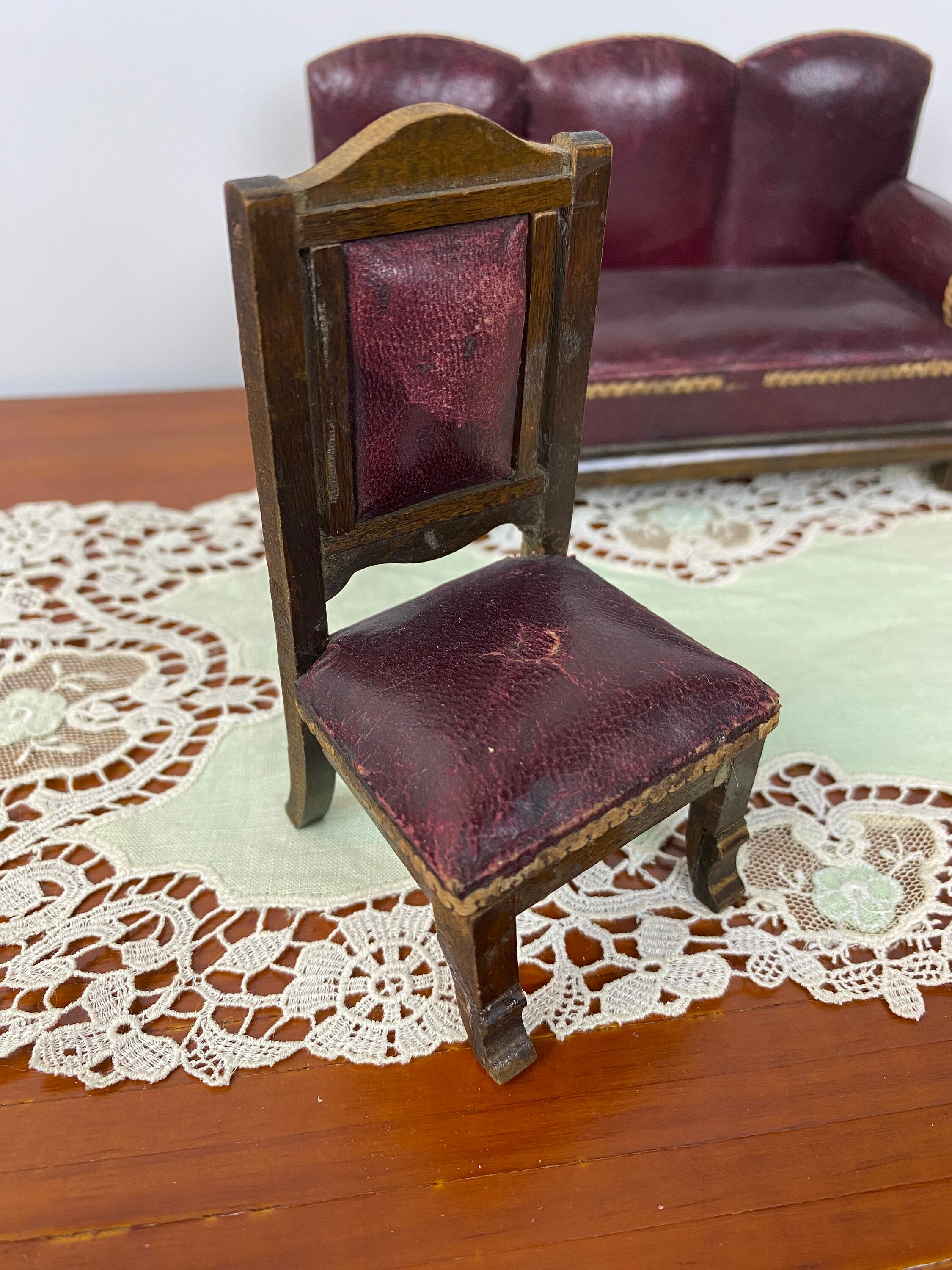Antique Dollhouse Miniature Leather Sofa and Two Chairs, 1:12 Scale - Etsy