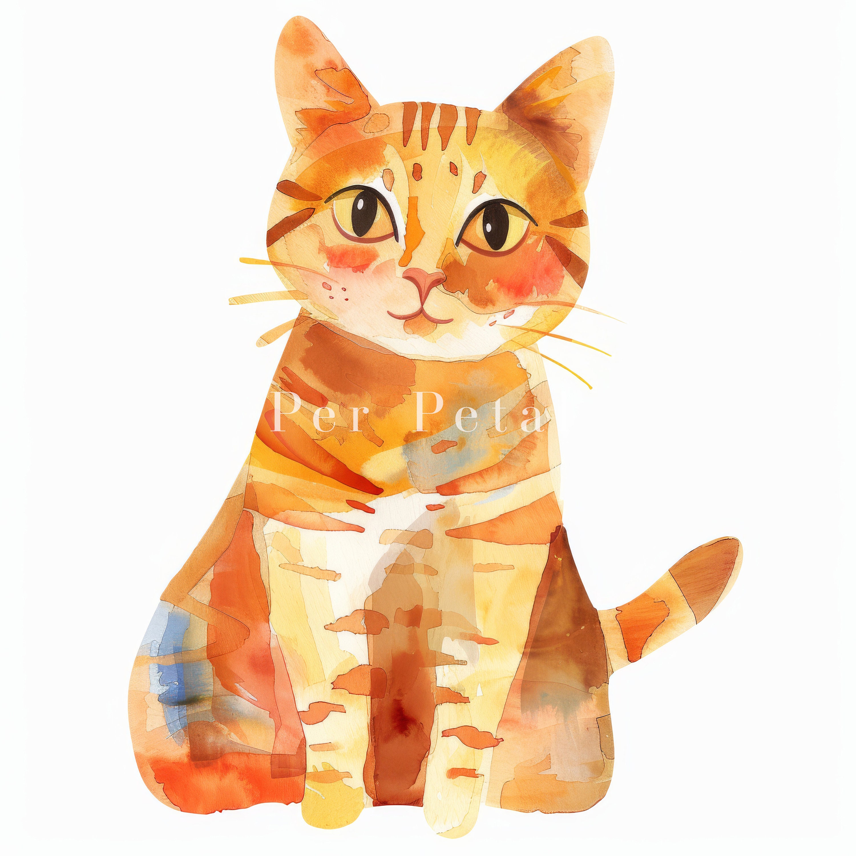 9 Watercolor Cute Cat Clipart Adorable Kitten Clipart Card Making Mixed ...