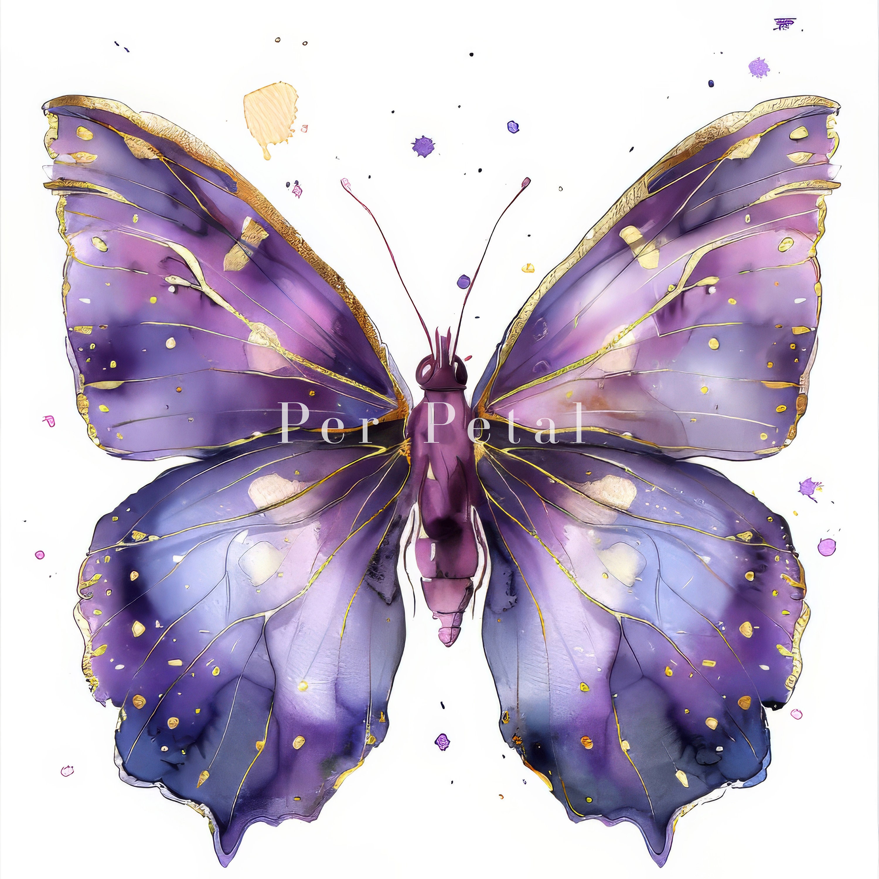 9 Watercolor Golden Butterfly Clipart Card Making Mixed Media Pink and ...