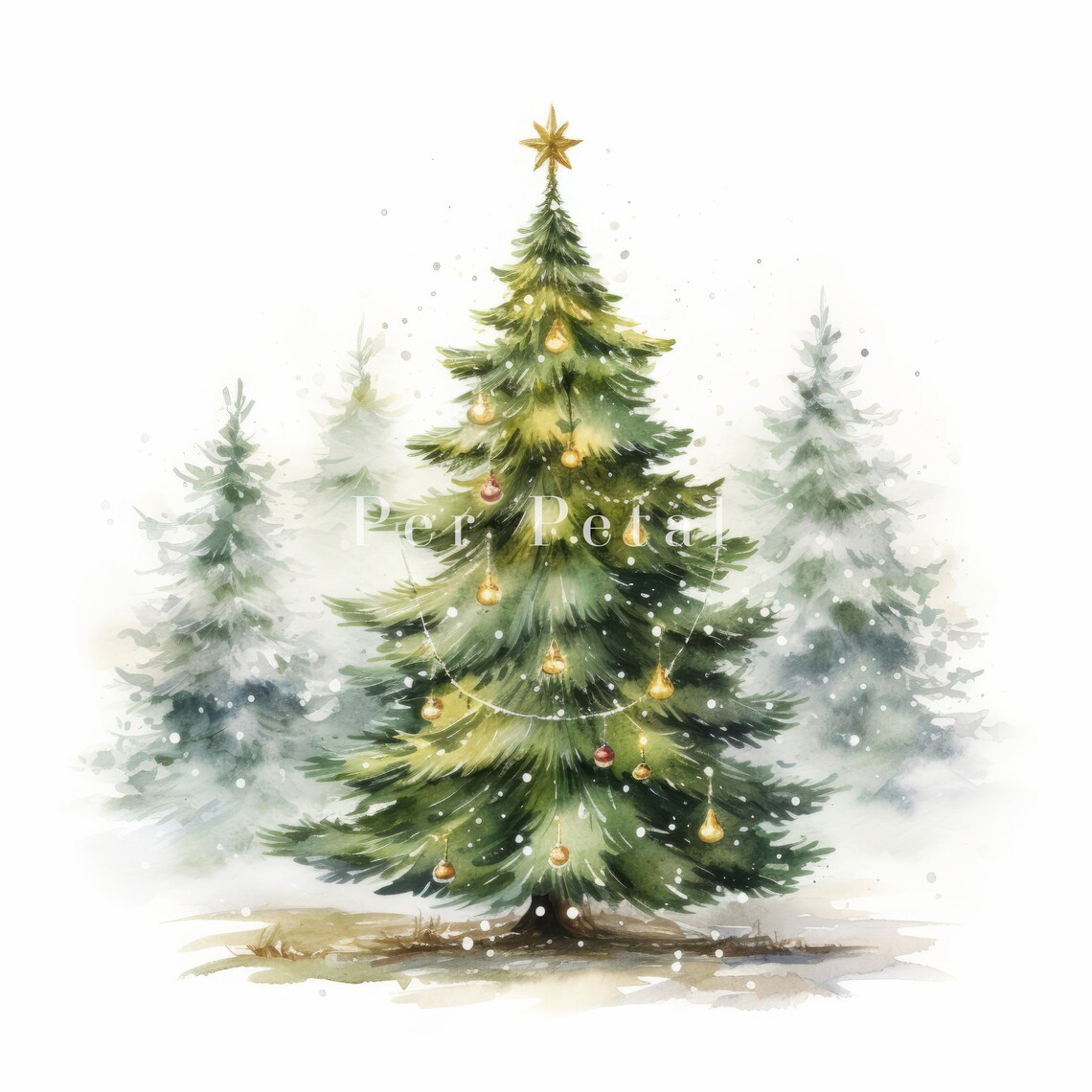 9 Watercolor Christmas Tree Clipart Card Making Paper Craft Christmas ...