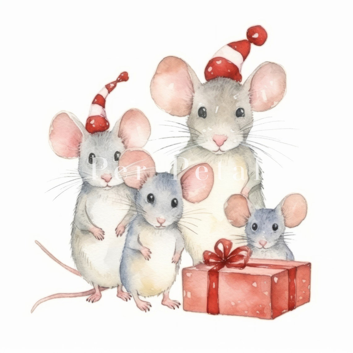 9 Watercolor Cute Mouse Family Clipart Watercolor Christmas Clipart ...