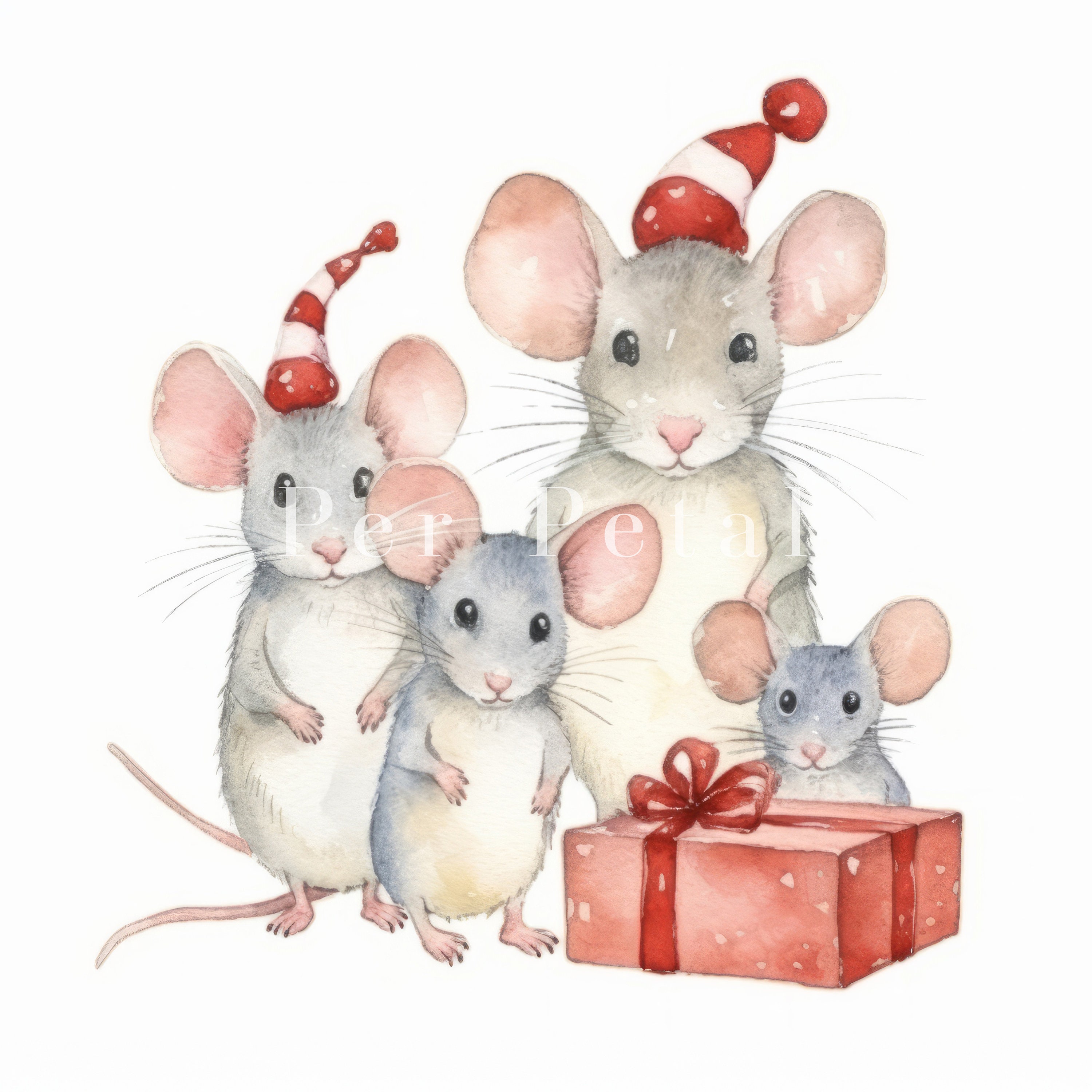 9 Watercolor Cute Mouse Family Clipart Watercolor Christmas Clipart ...
