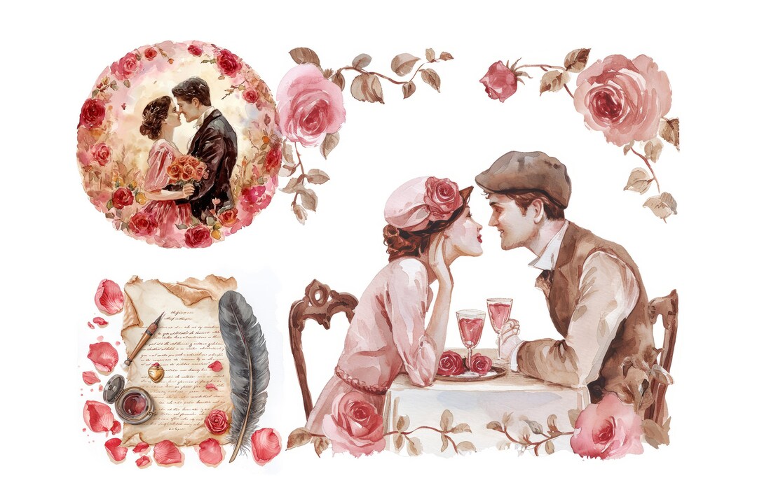 9 Watercolor Vintage Valentine's Day Graphic, Old-fashioned Love ...