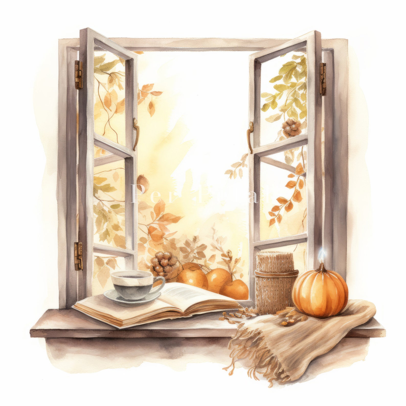9 Watercolor Cozy Window Clipart Autumn Clipart Country Scene Clipart ...
