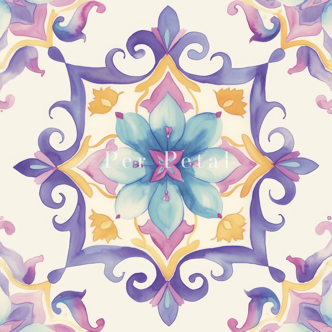 9 Watercolor Mosaic Tile Clipart Moroccan Tile Printable Watercolor ...