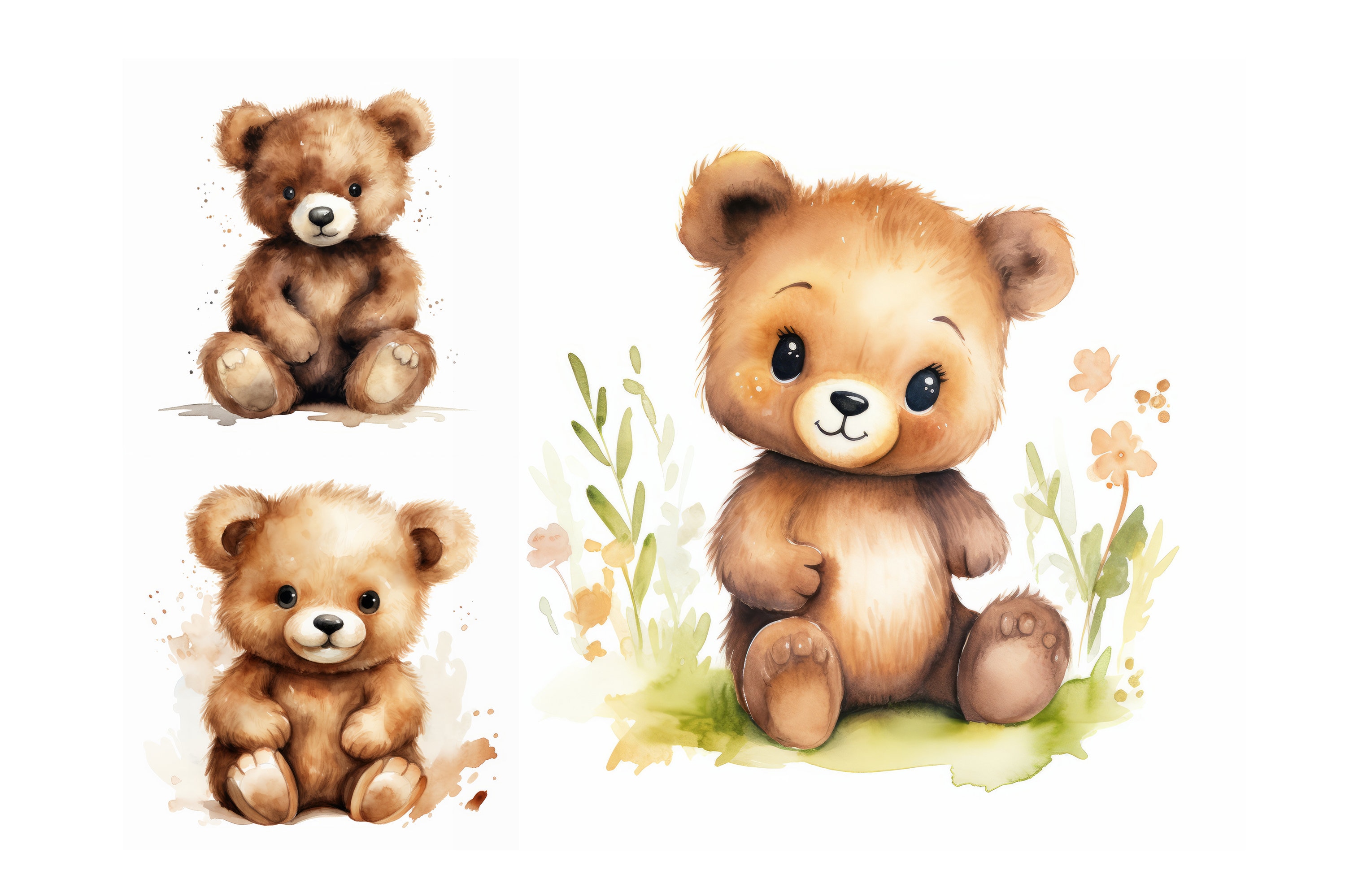 9 Watercolor Cute Baby Bear Clipart Watercolor Junk Journal Digital ...