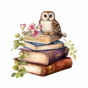 9 Cottagecore Books With Owl Clipart Floral Antique Book Card Making ...