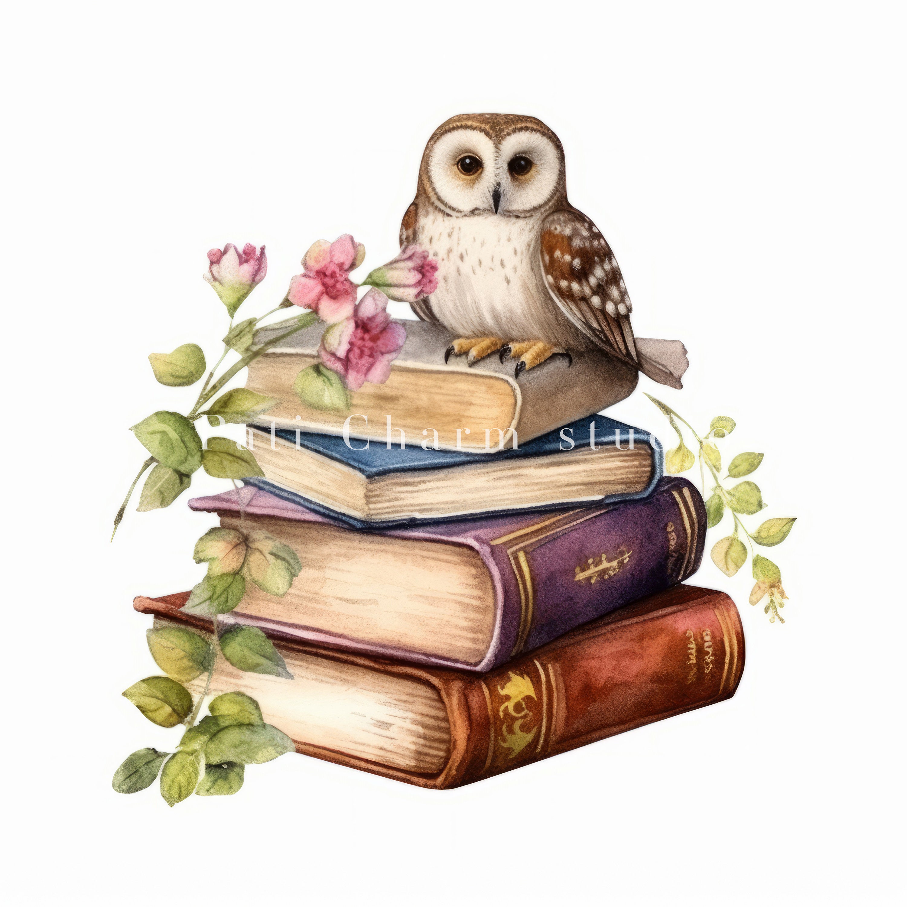 9 Cottagecore Books With Owl Clipart Floral Antique Book Card Making ...