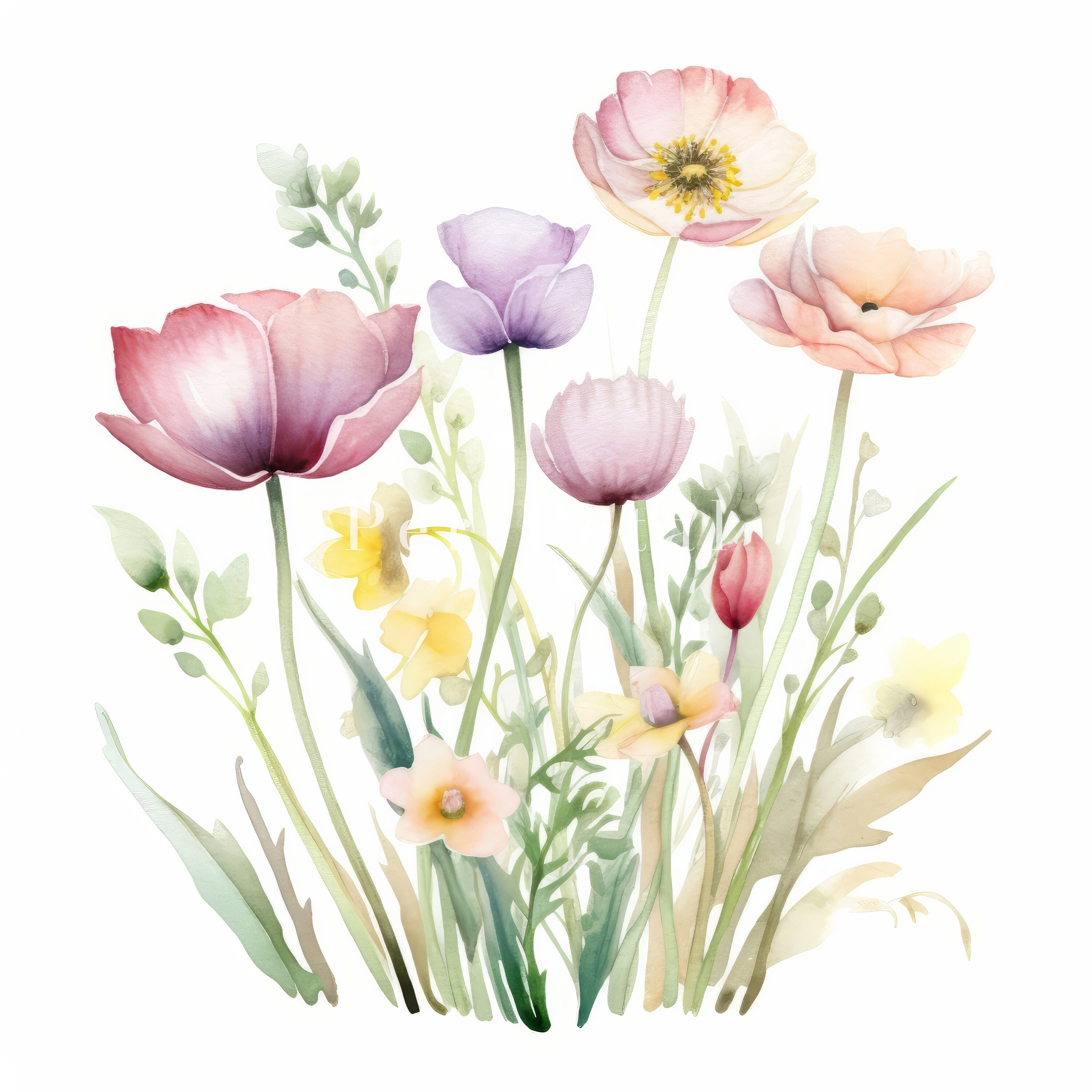9 Watercolor Spring Flowers Clipart Purple Tulip Clipart Card Making ...