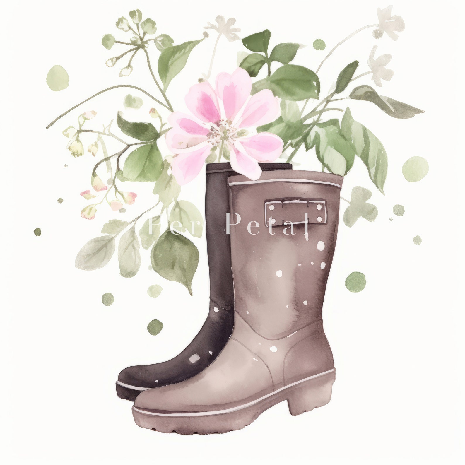 9 Watercolor Spring Clipart Flowers in Boots Clipart Watercolor Rain ...