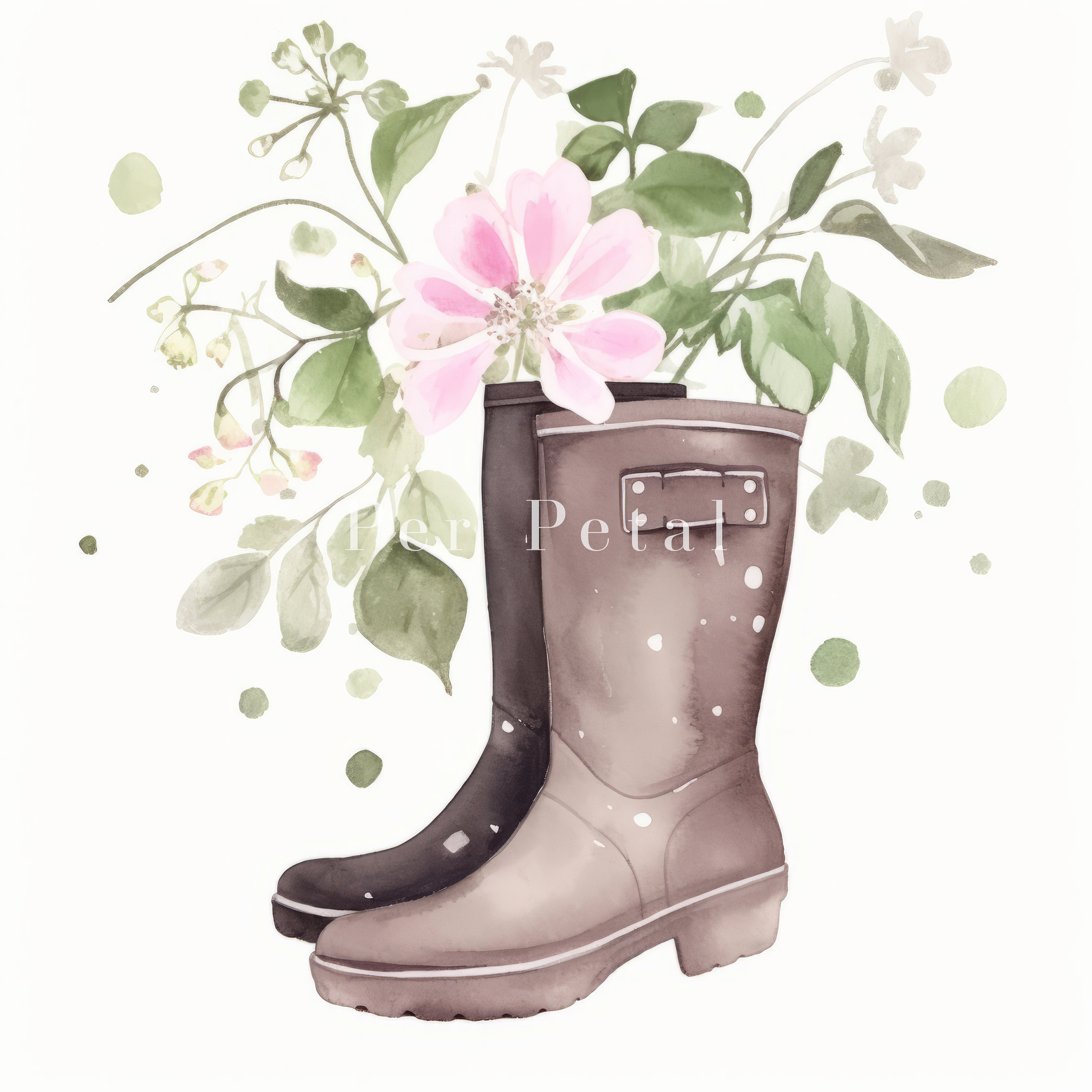 9 Watercolor Spring Clipart Flowers in Boots Clipart Watercolor Rain ...