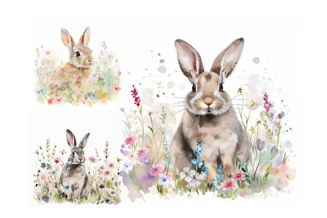 9 Watercolor Spring Rabbit Clipart High Quality Jpgs Card Making Mixed ...