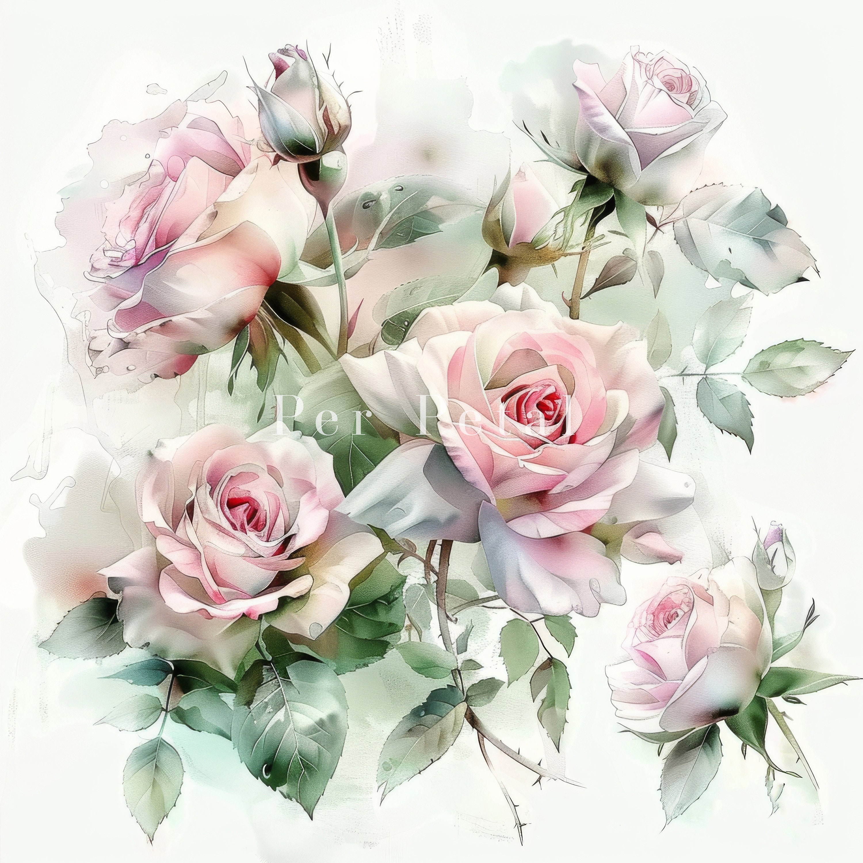 9 Watercolor Vintage Bouquet Clipart Dusty Pink Rose Clipart Stickers ...