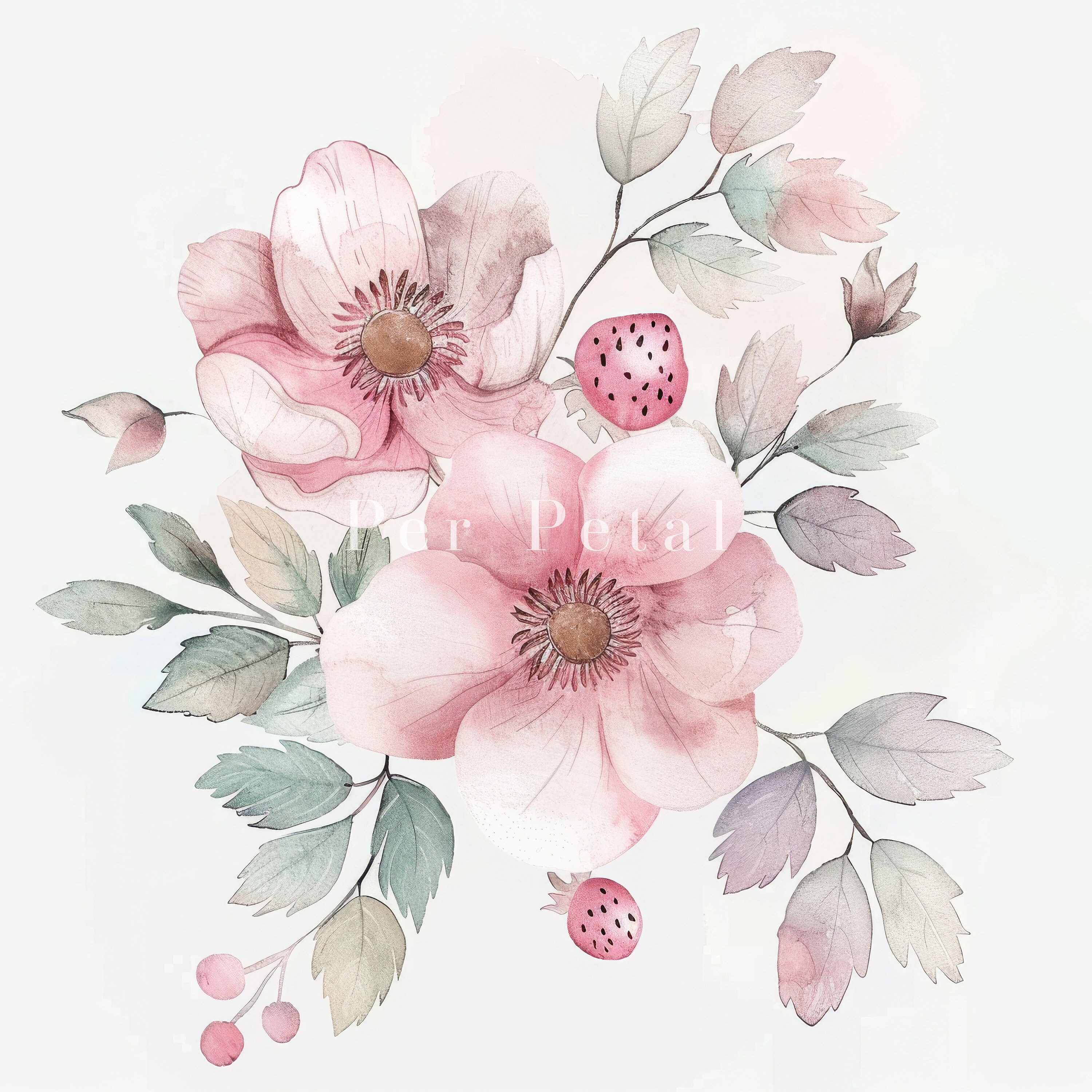 9 Watercolor Pink Strawberry Clipart Blooming Strawberry Clipart ...