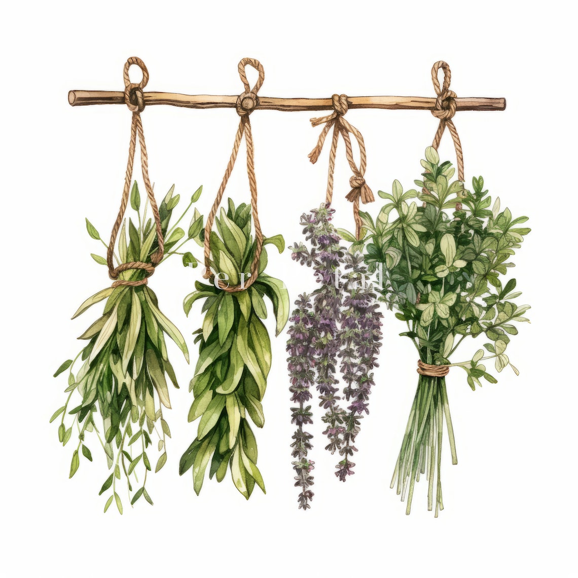 9 Watercolor Herbs Clipart Hanging Herbs Clipart Card Making Mixed ...