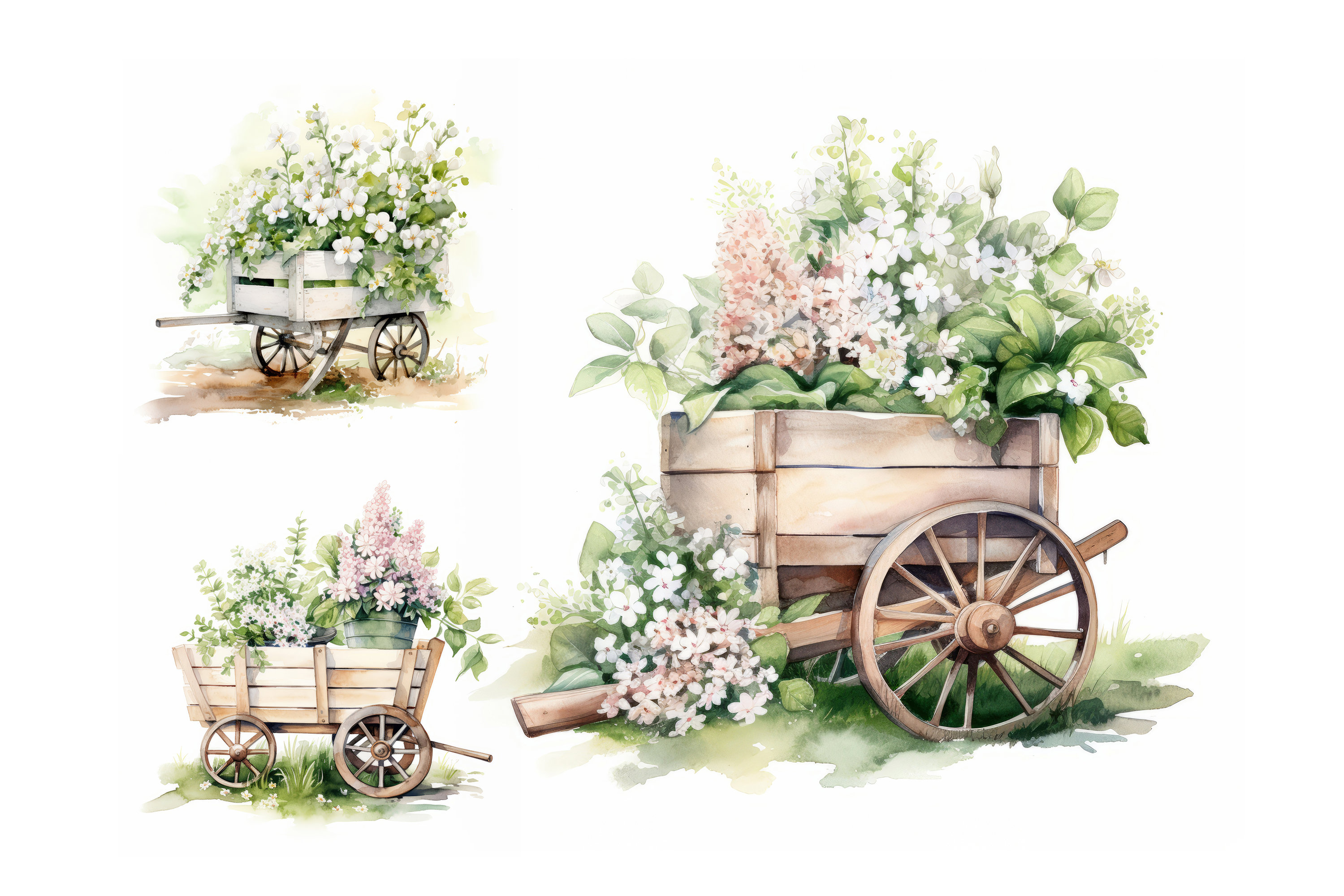 9 Watercolor Garden Wheelbarrow Clipart Card Making Mixed Media Digital ...
