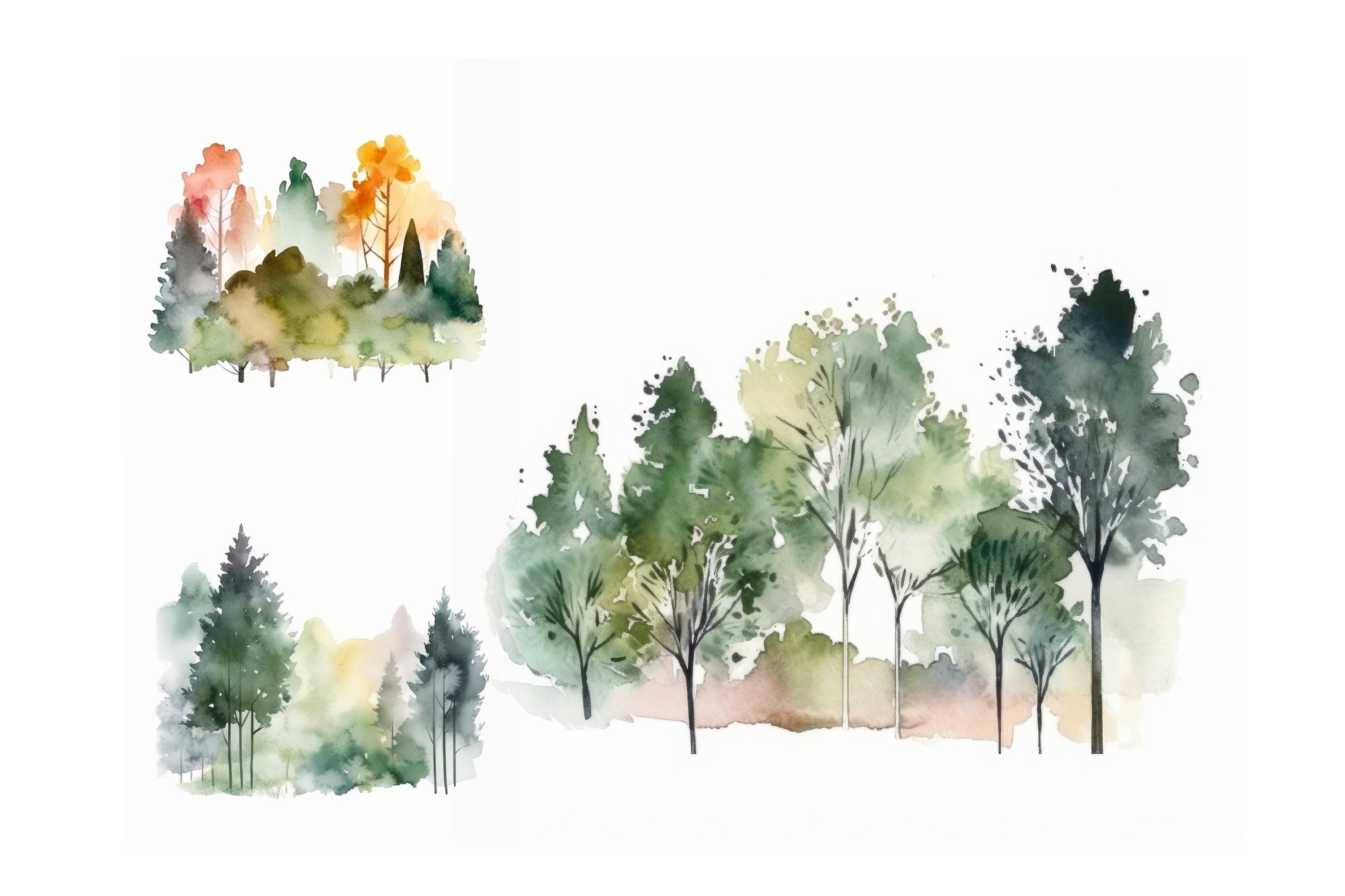 9 Watercolor Forest Scene Clipart Forest Silhouettes Card - Etsy