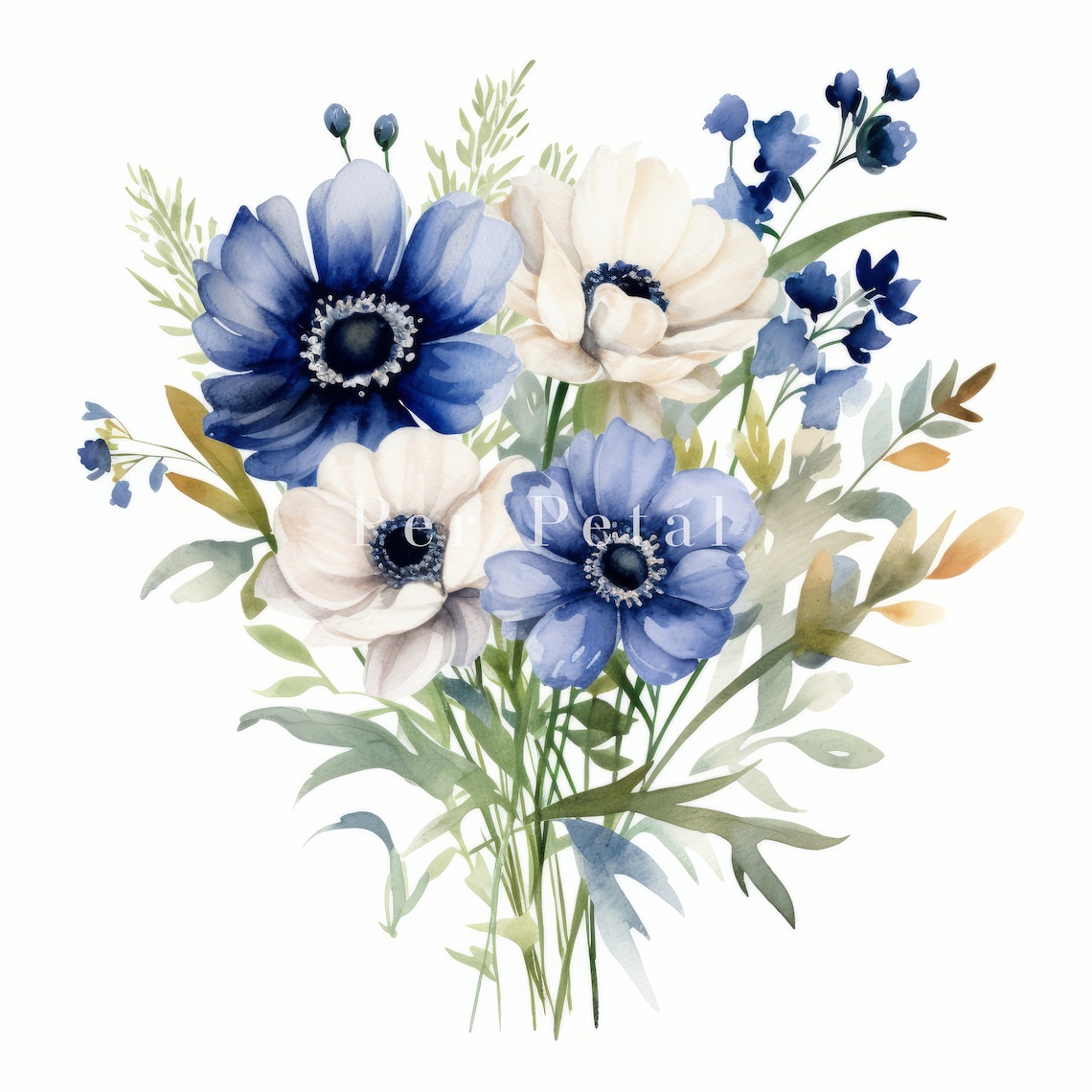 9 Watercolor Flower Clipart Blue Flowers Clipart Card Making - Etsy