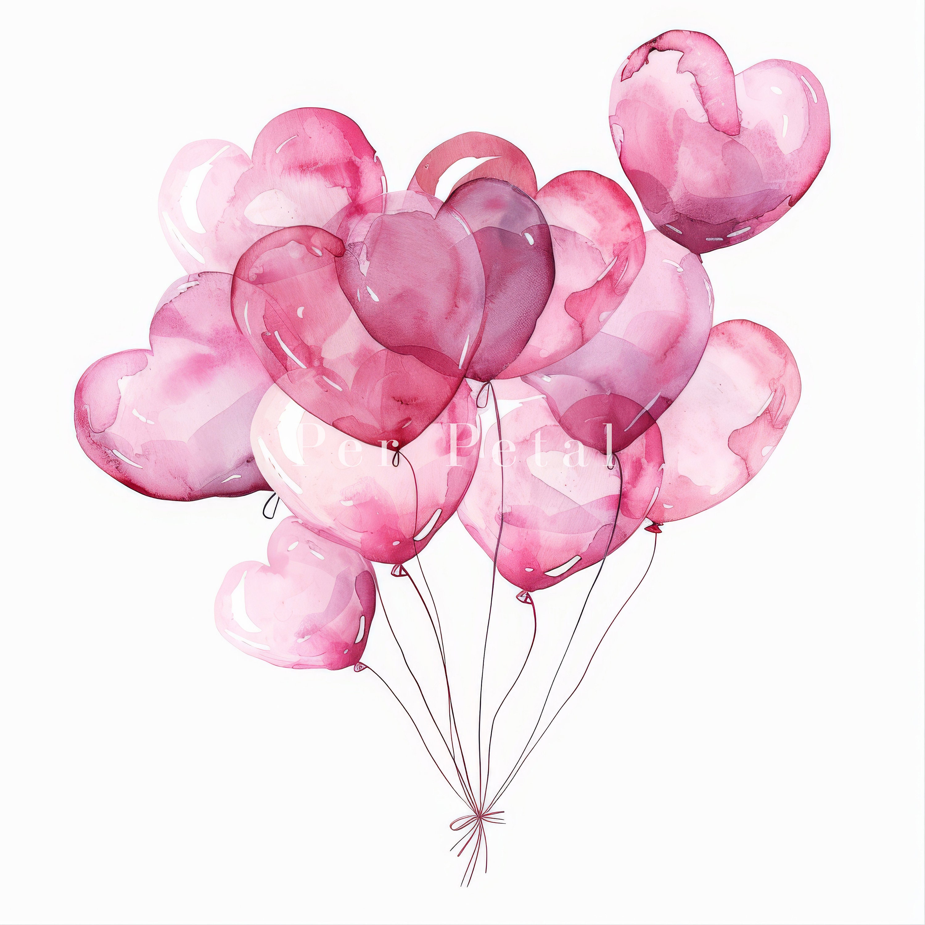 9 Watercolor Pink Balloons Clipart Love Clipart Valentines Day ...