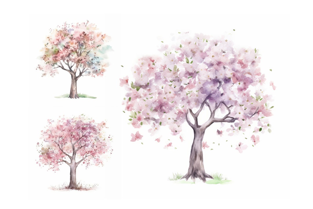 9 Watercolor Spring Trees Clipart Tree Blossoms Clipart Cherry Blossom ...
