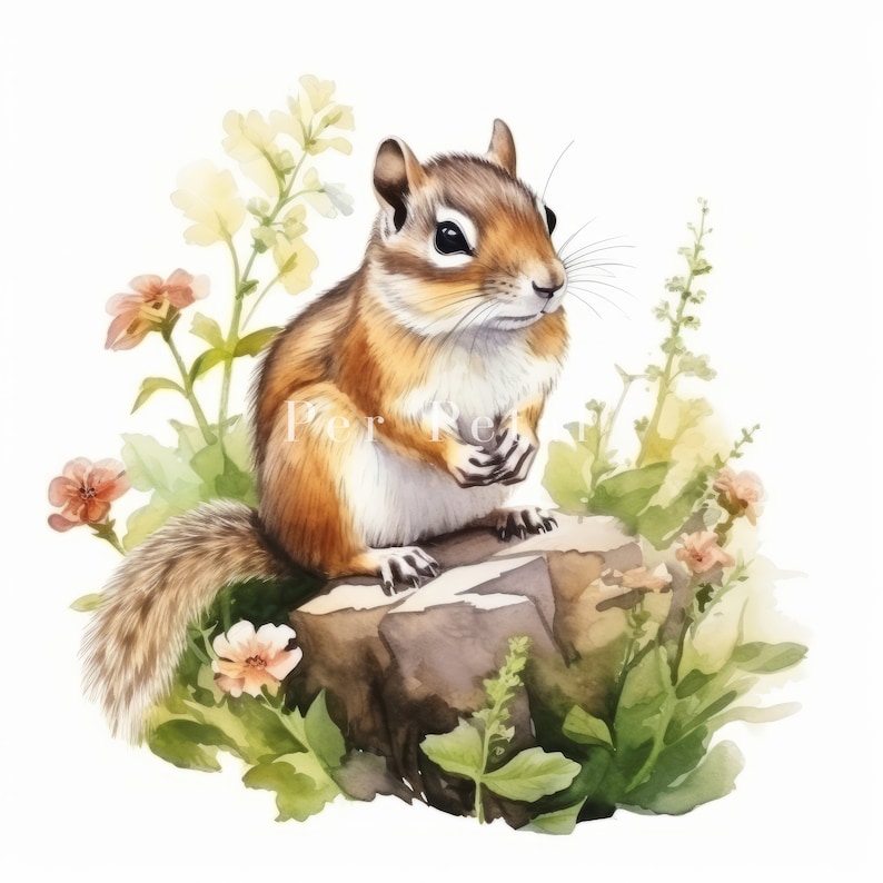 9 Watercolor Chipmunk Clipart Watercolor Woodland Animal - Etsy
