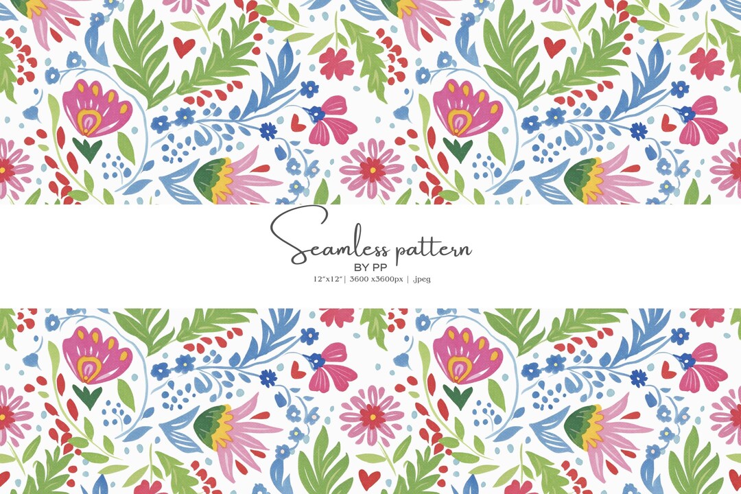 Seamless Floral Pattern Jpeg, Folk Floral Pattern, Colorful Botanical ...