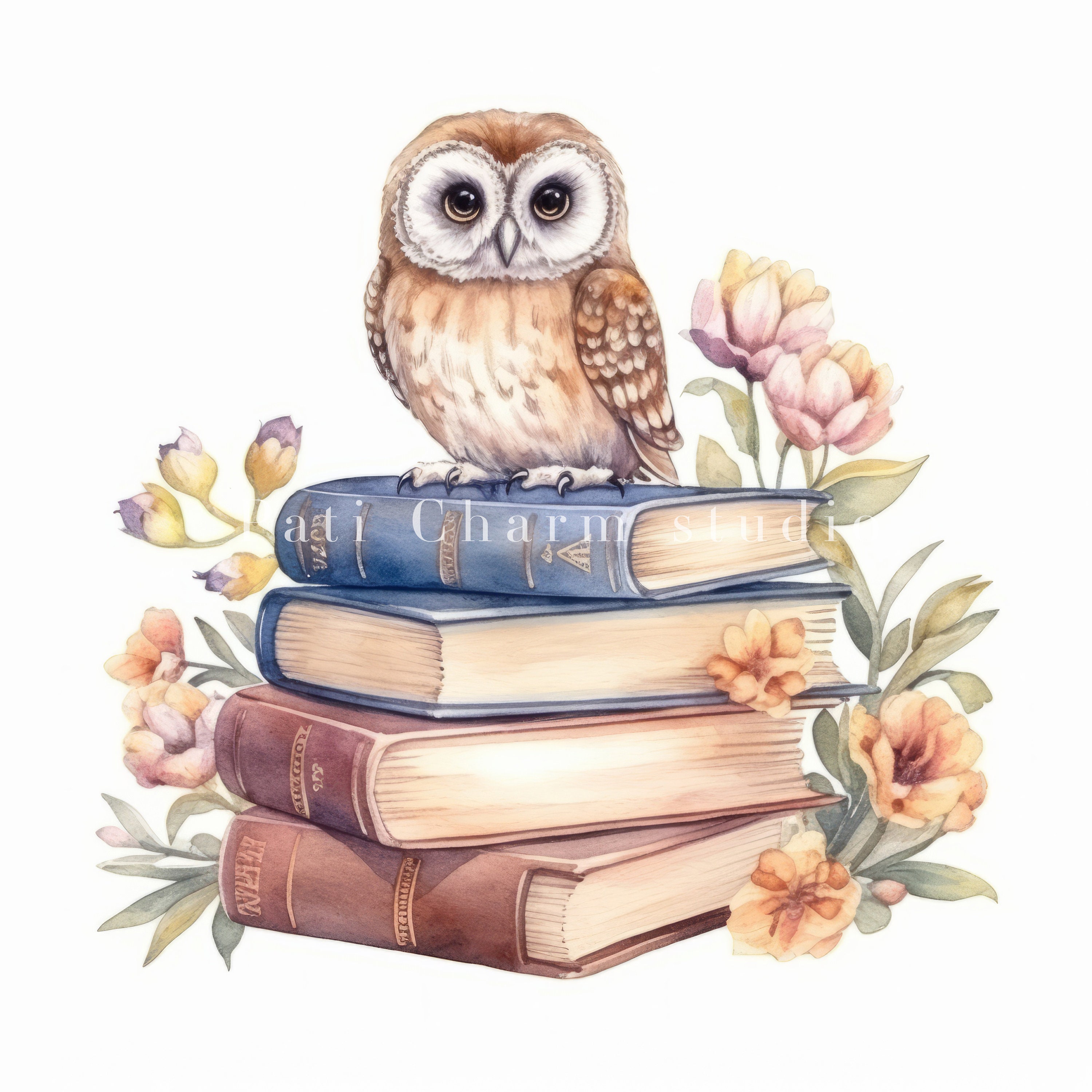 9 Cottagecore Books With Owl Clipart Floral Antique Book Card Making ...