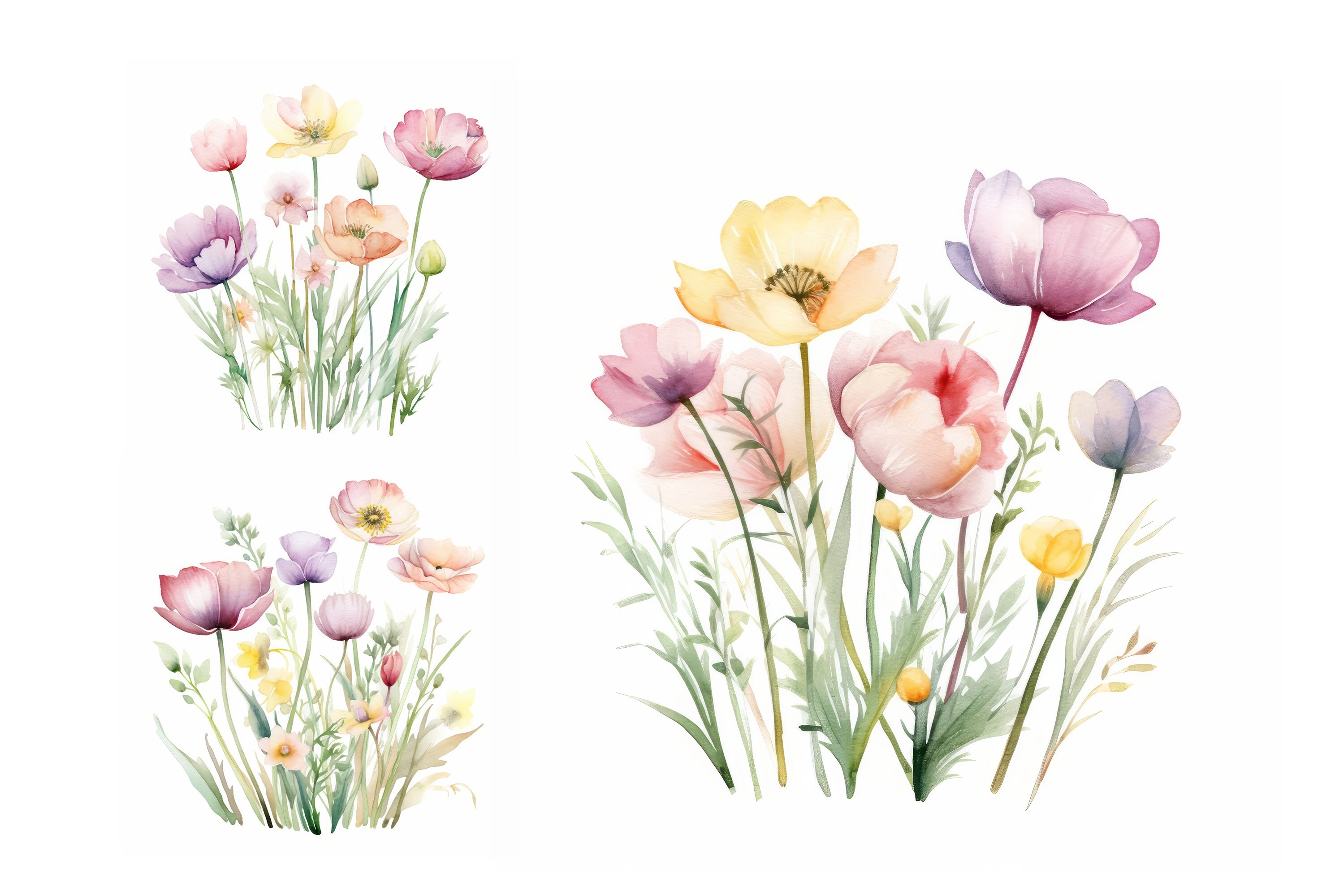 9 Watercolor Spring Flowers Clipart Purple Tulip Clipart Card Making ...
