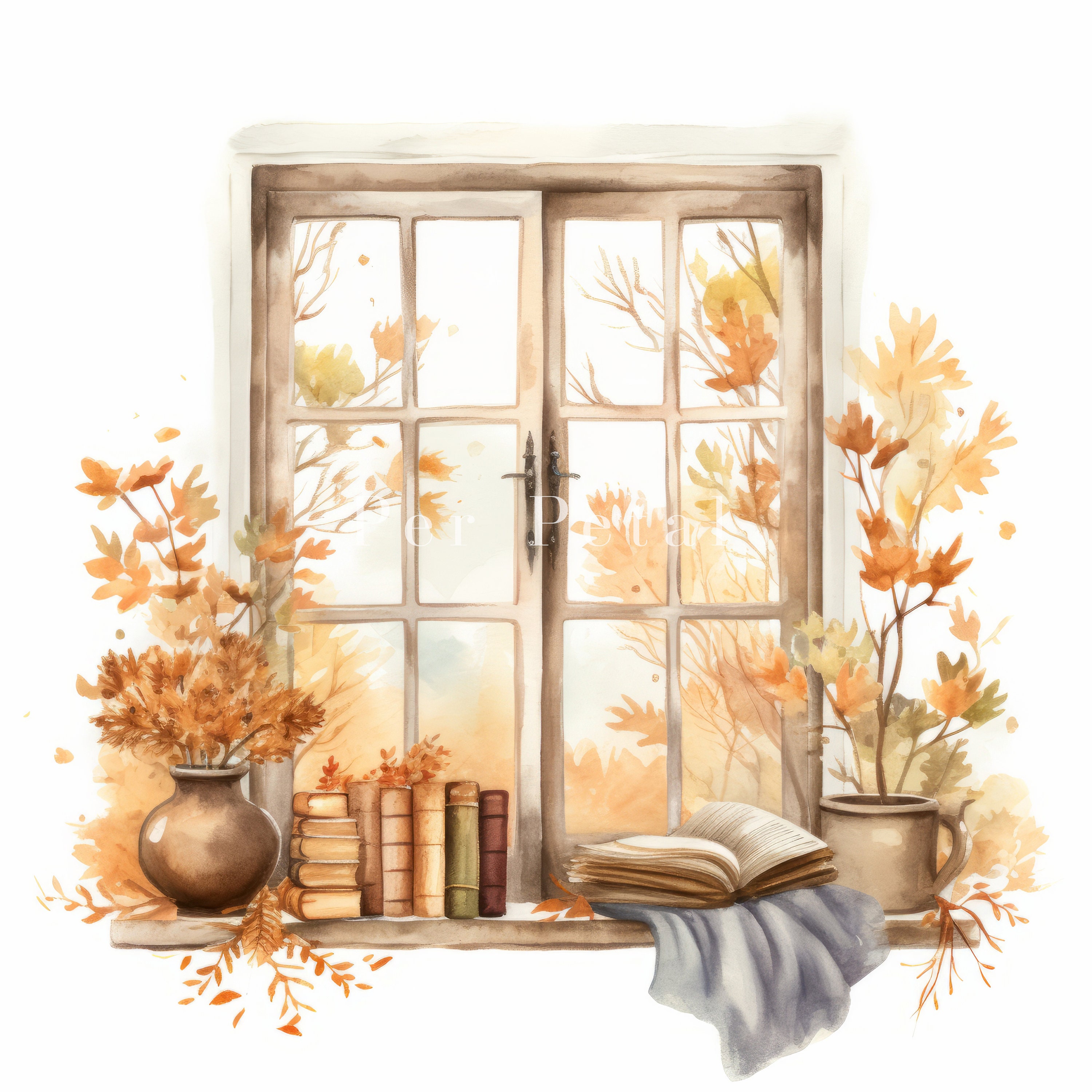 9 Watercolor Cozy Window Clipart Autumn Clipart Country Scene Clipart ...