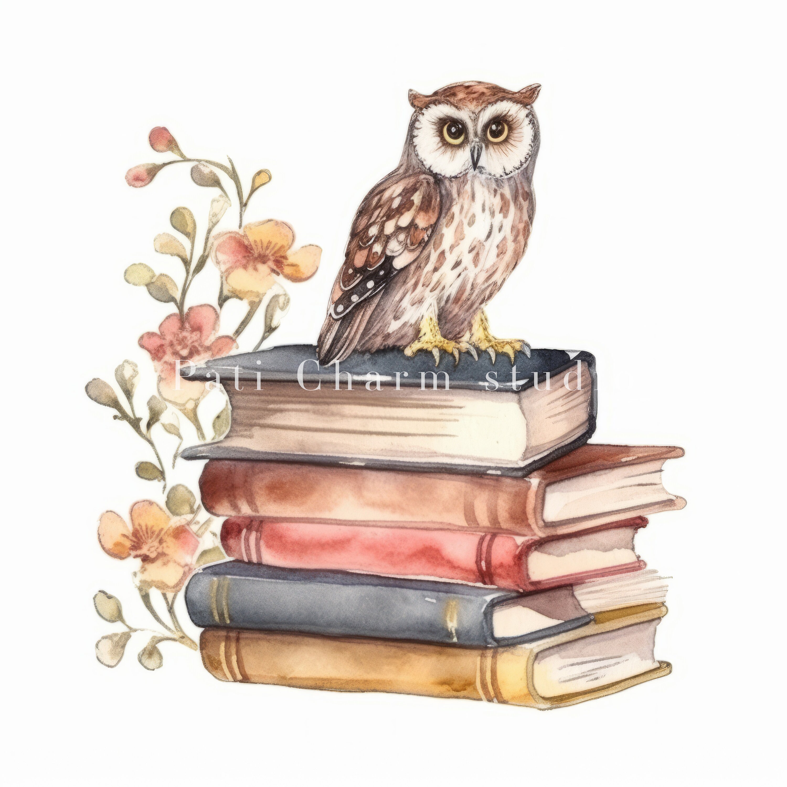 9 Cottagecore Books With Owl Clipart Floral Antique Book Card Making ...