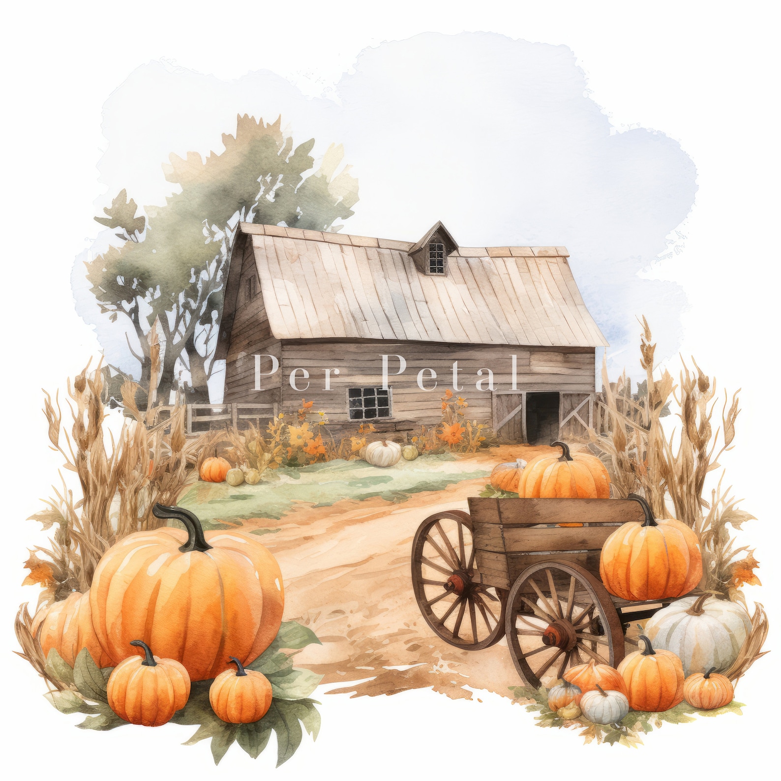 9 Watercolor Pumpkin Farm Autumn Clipart Rustic Scene Clipart High ...