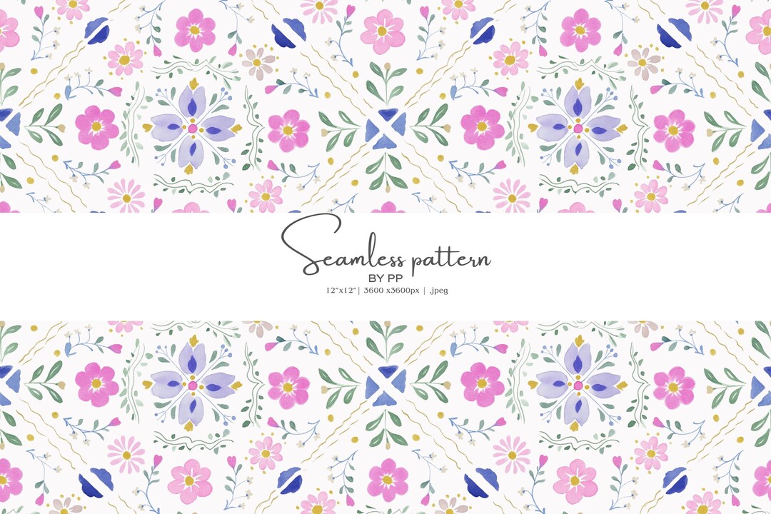 Floral Seamless Pattern, Pastel Folk Flower Repeat, Whimsical ...
