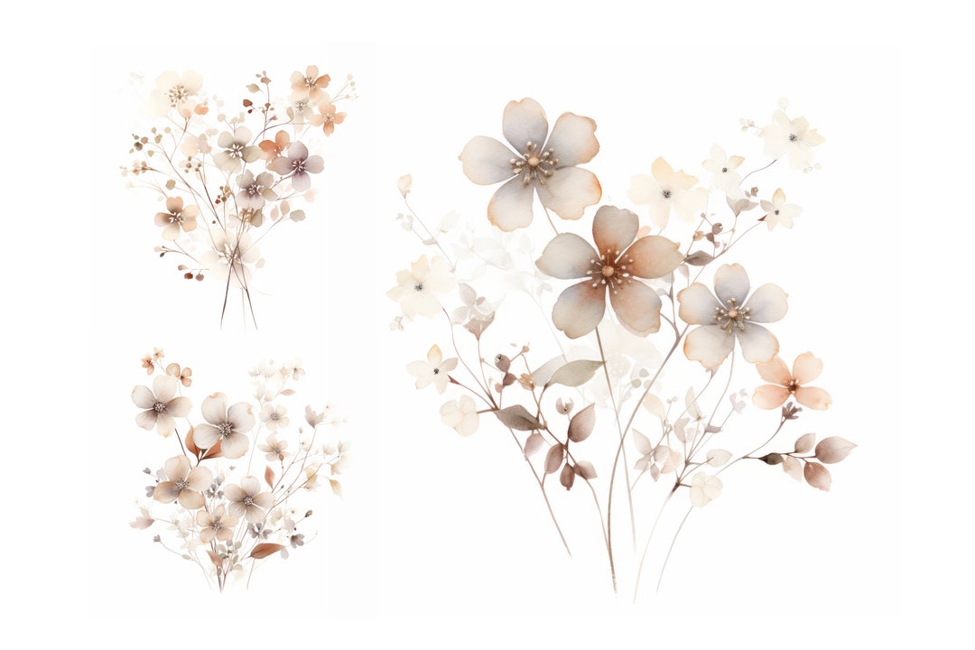 9 Watercolor Neutral Flowers Clipart - Watercolor Beige Floral Clipart ...