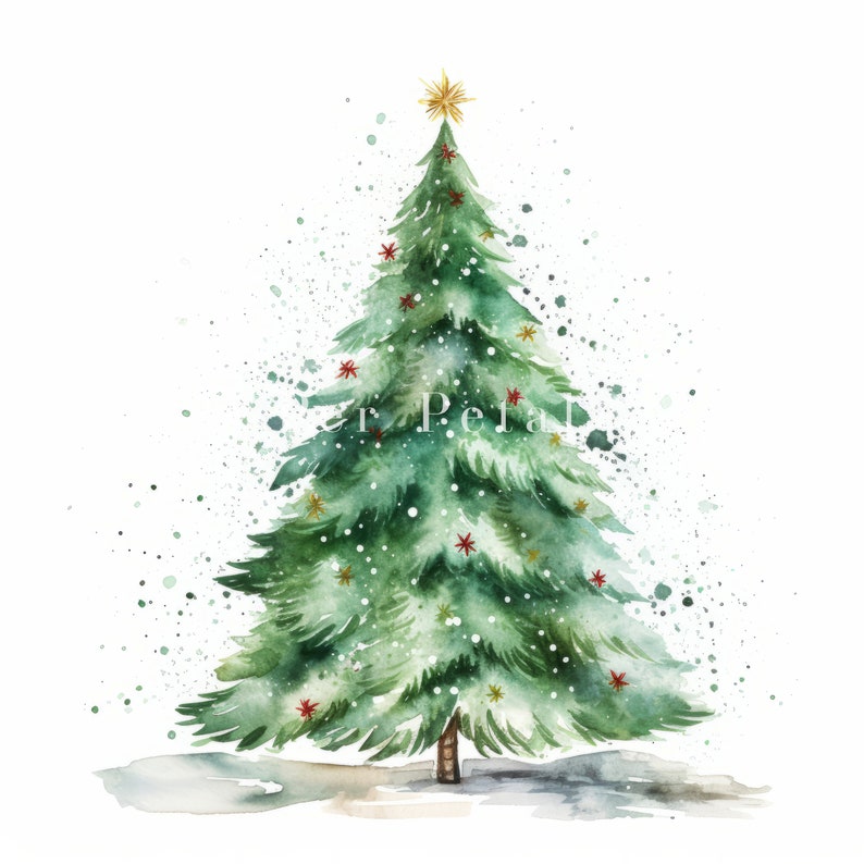 9 Watercolor Christmas Tree Clipart Card Making Paper Craft Christmas ...
