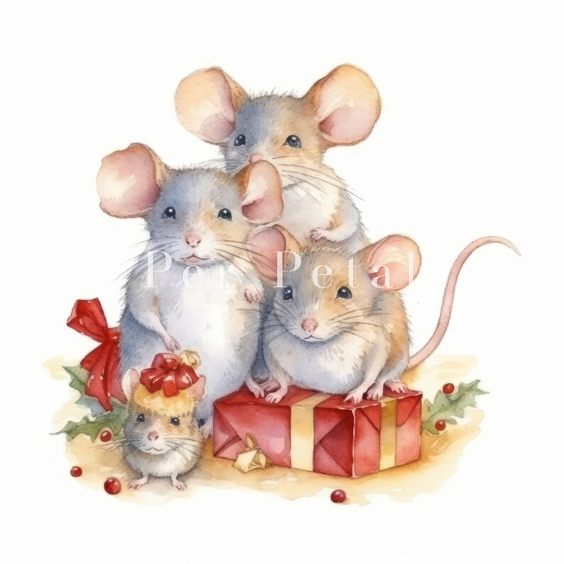 9 Watercolor Cute Mouse Family Clipart Watercolor Christmas Clipart ...