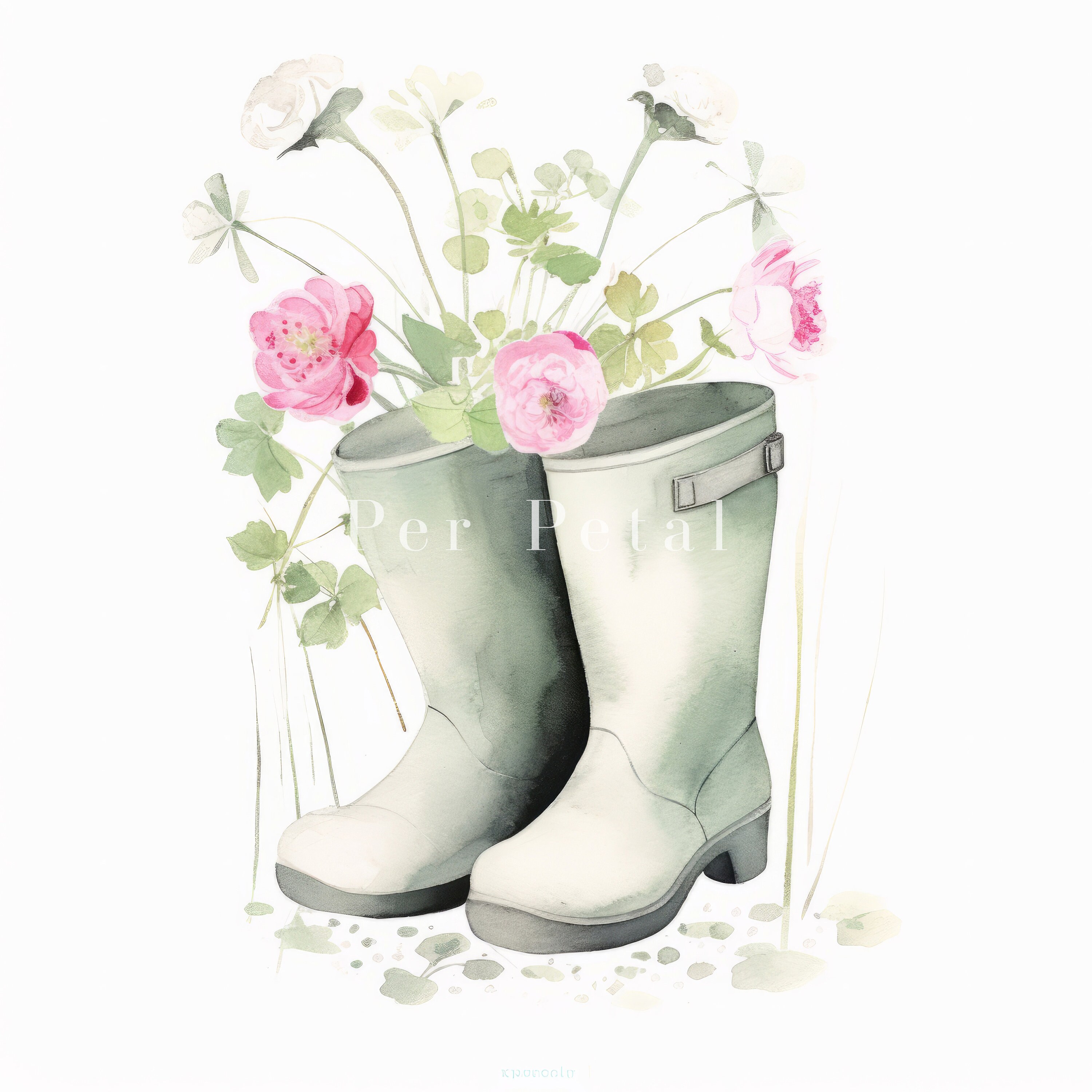 9 Watercolor Spring Clipart Flowers in Boots Clipart Watercolor Rain ...