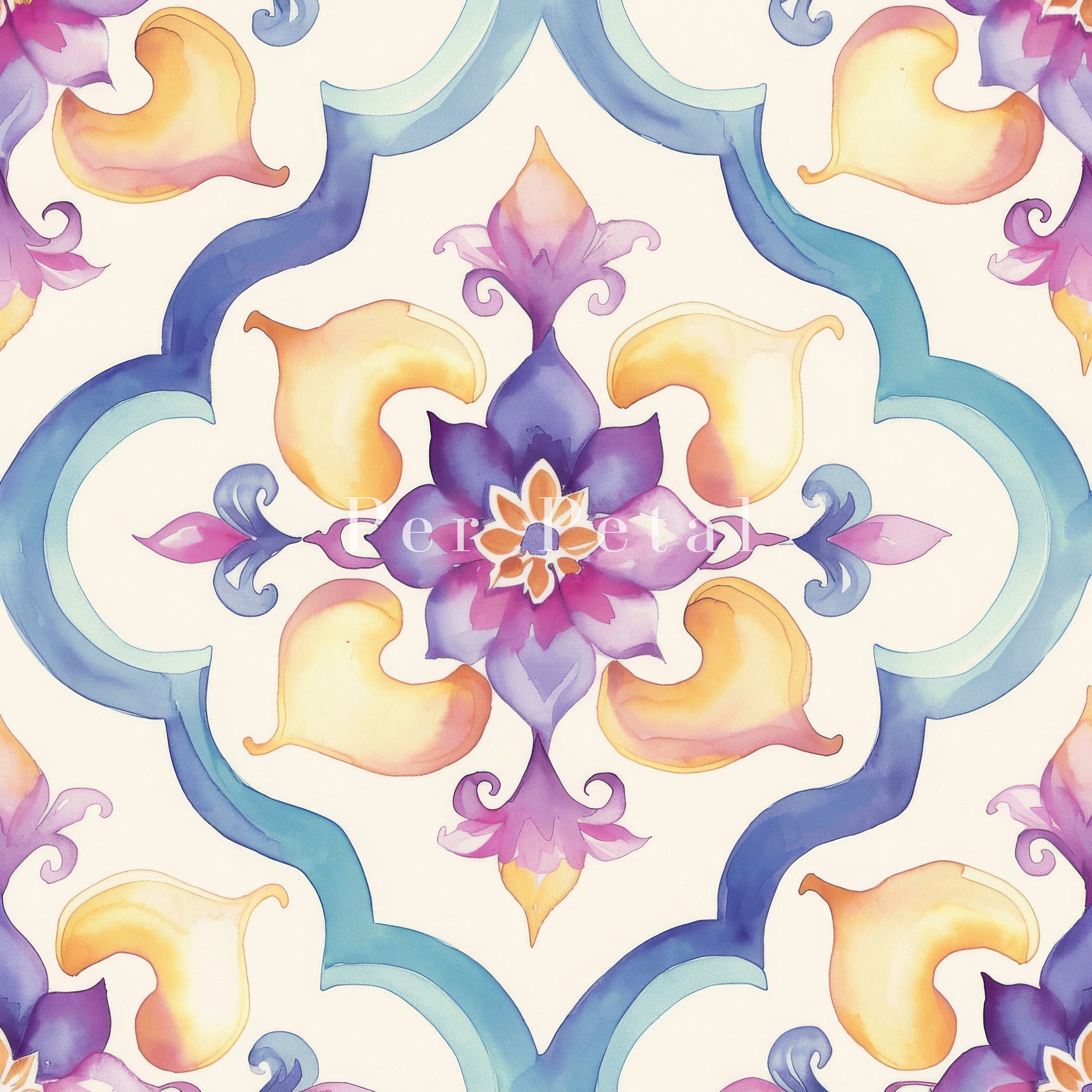 9 Watercolor Mosaic Tile Clipart Moroccan Tile Printable Watercolor ...