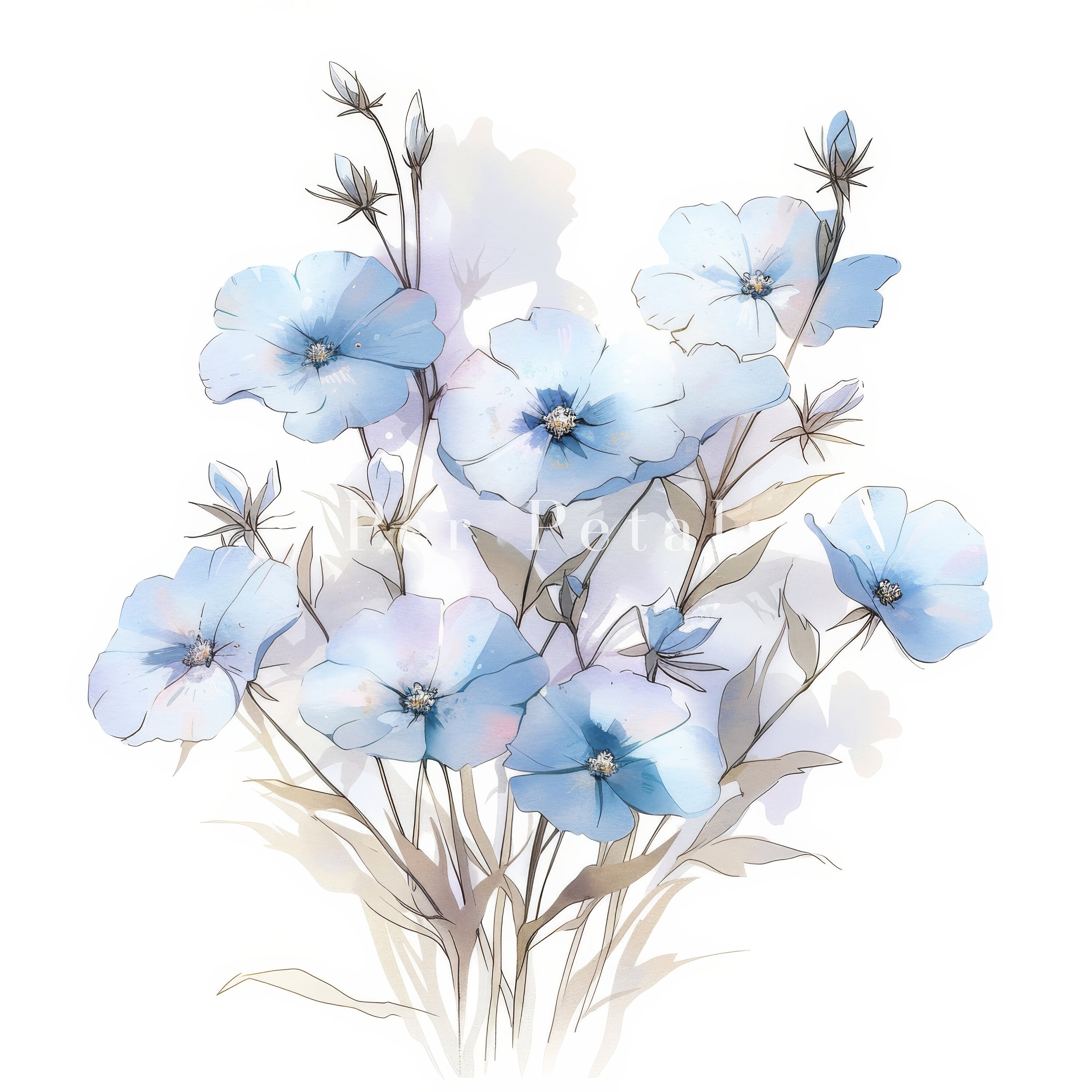 9 Watercolor Light Blue Flowers Clipart Spring Clipart Stickers ...