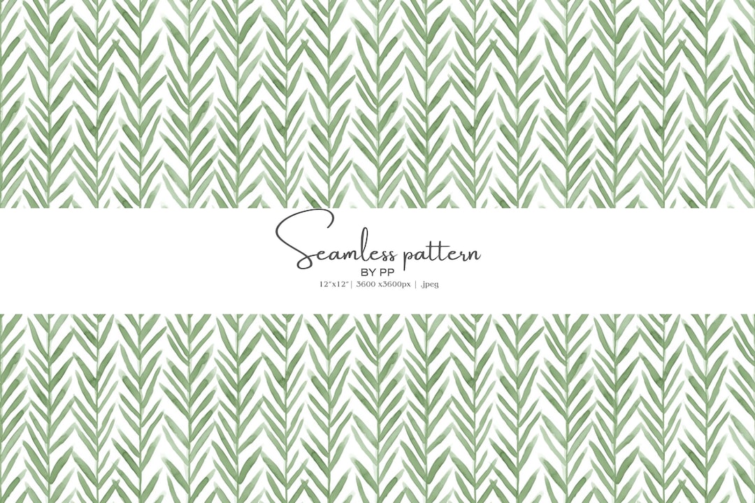 Sage Green Leaf Seamless Pattern, Watercolor Botanical Herringbone ...