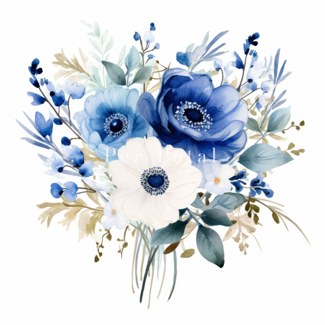 9 Watercolor Flower Clipart Blue Flowers Clipart Card Making - Etsy