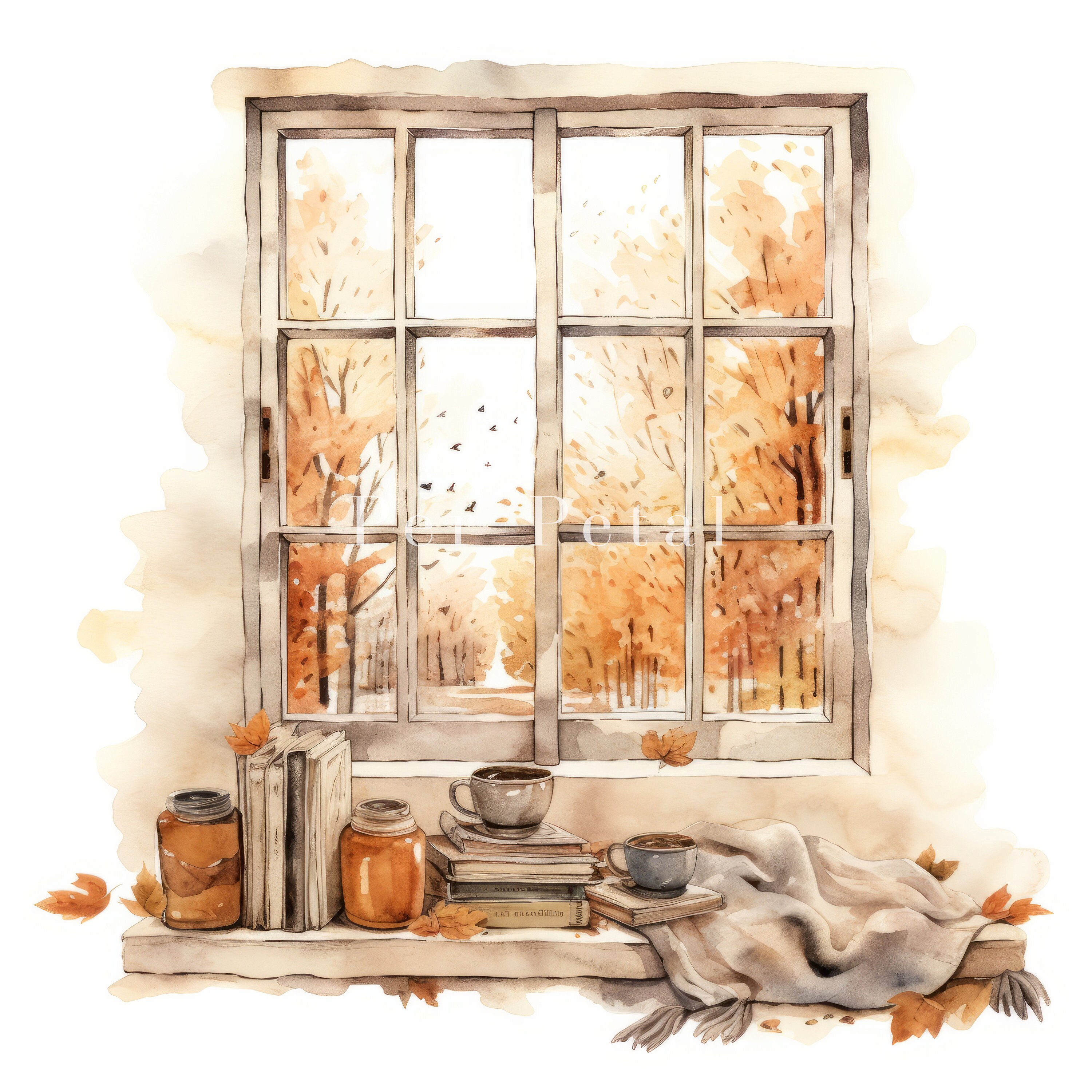 9 Watercolor Cozy Window Clipart Autumn Clipart Country Scene Clipart ...