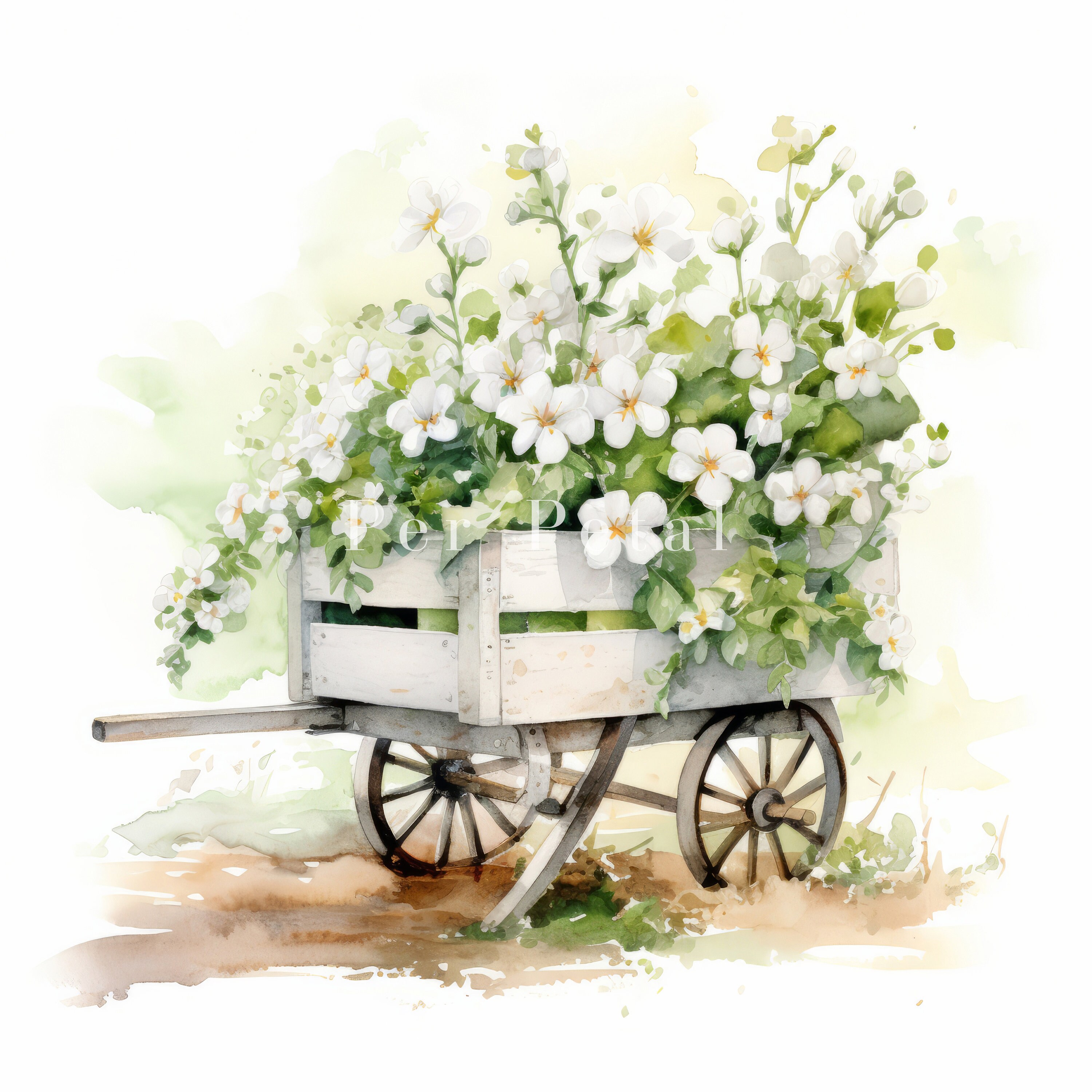 9 Watercolor Garden Wheelbarrow Clipart Card Making Mixed Media Digital ...