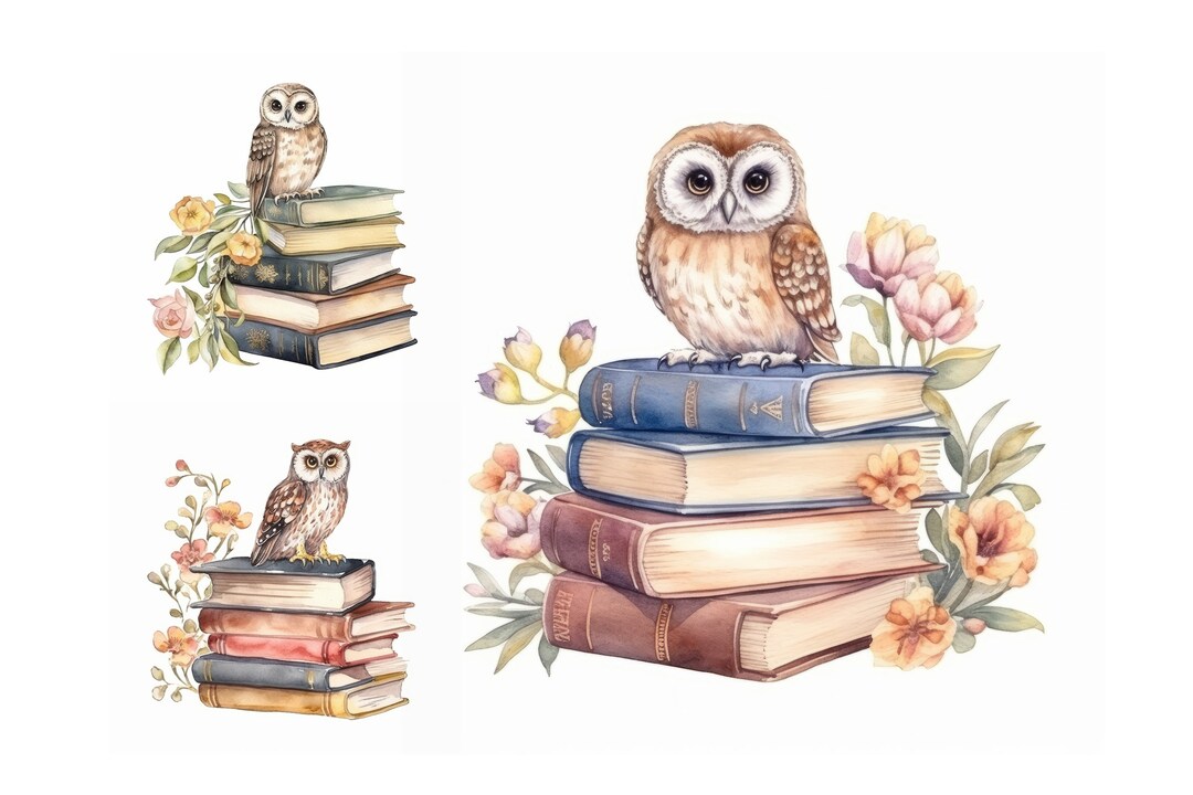 9 Cottagecore Books With Owl Clipart Floral Antique Book Card Making ...
